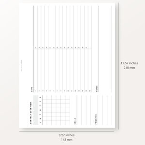 A4 Letter Monthly Overview Horizontal Inserts, Undated Printable ...