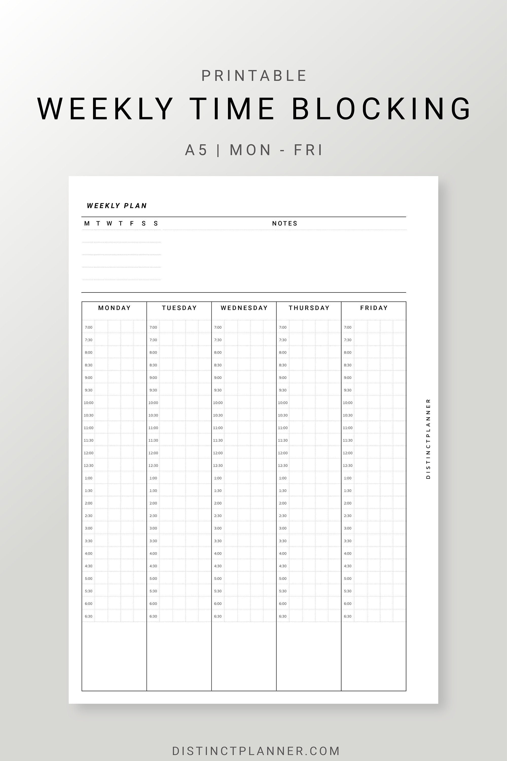 A5 Undated Weekly Time Blocking Printable Best Time Management Template ...