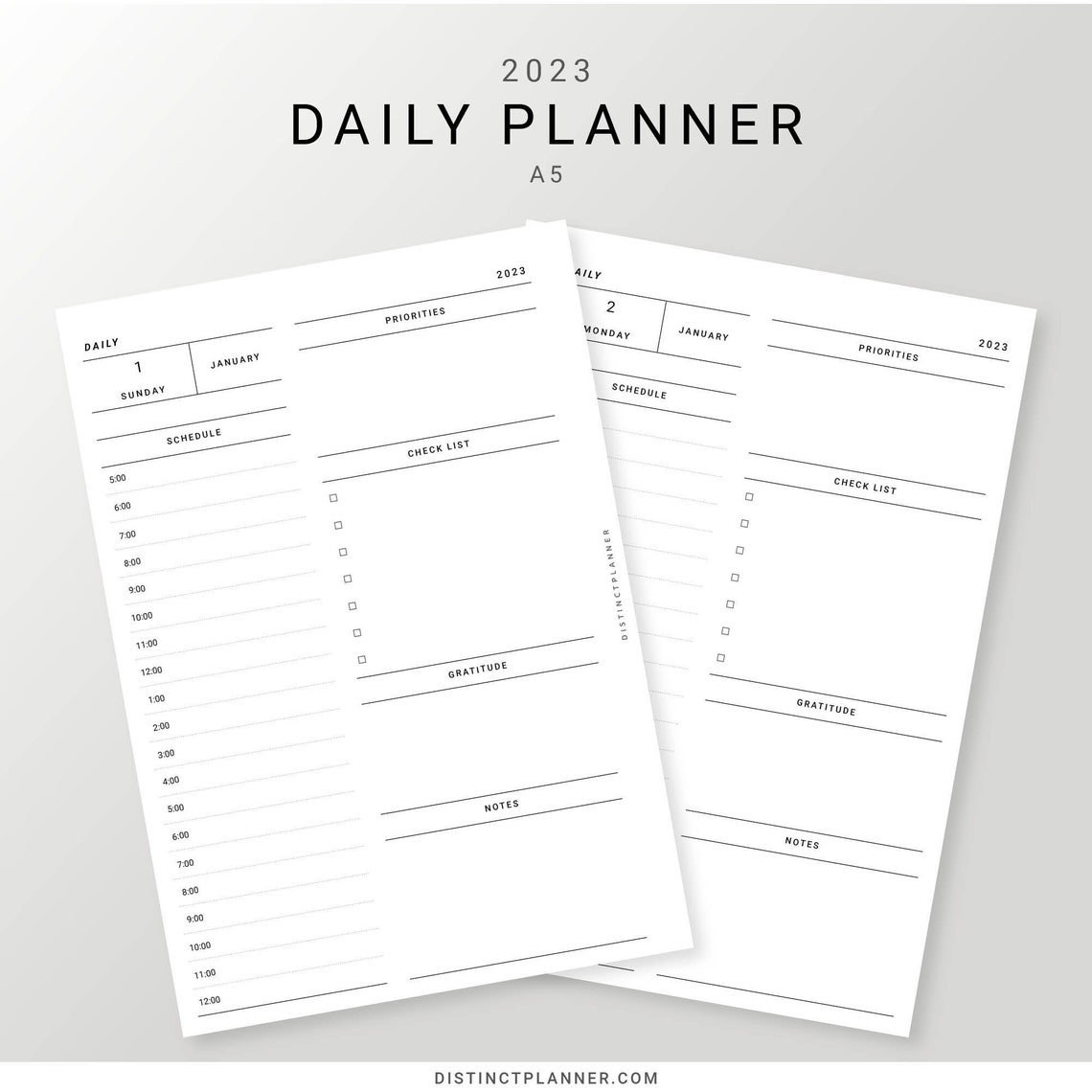 A5 2023 Daily Planner Inserts, Dated Planner Printable, Daily Schedule ...