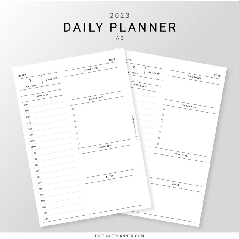 A5 2023 Daily Planner Inserts, Dated Planner Printable, Daily Schedule ...