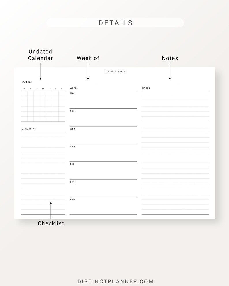Weekly Planner Horizontal Template A4 Letter, Undated Weekly Journal ...