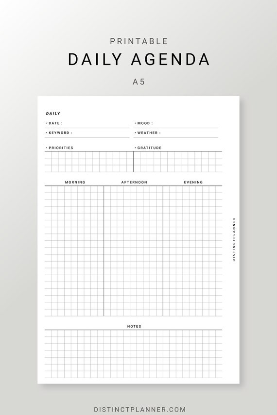 A5 Daily Agenda Printable Inserts Undated Day on One Page | Etsy