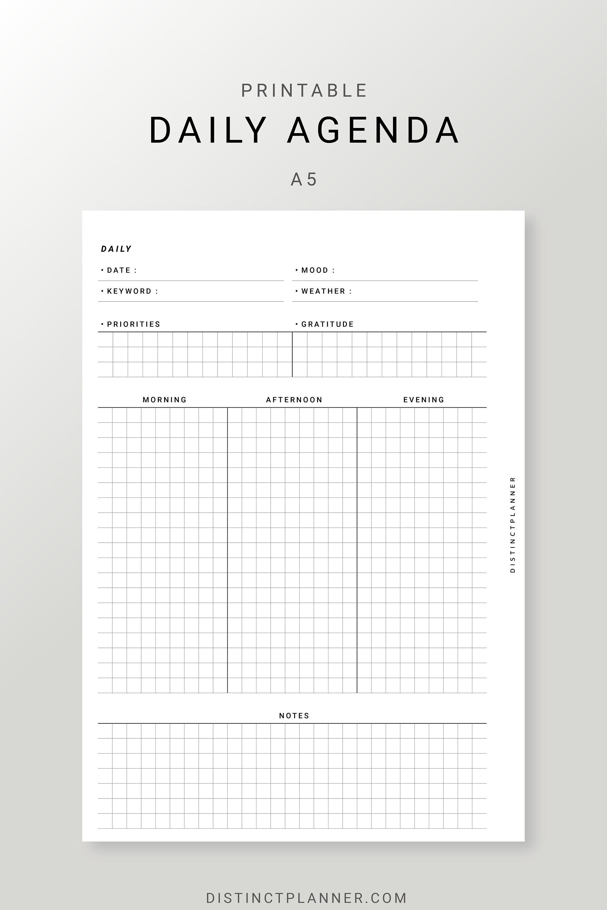 A5 Daily Agenda Printable Inserts, Undated Day on One Page, Schedule ...
