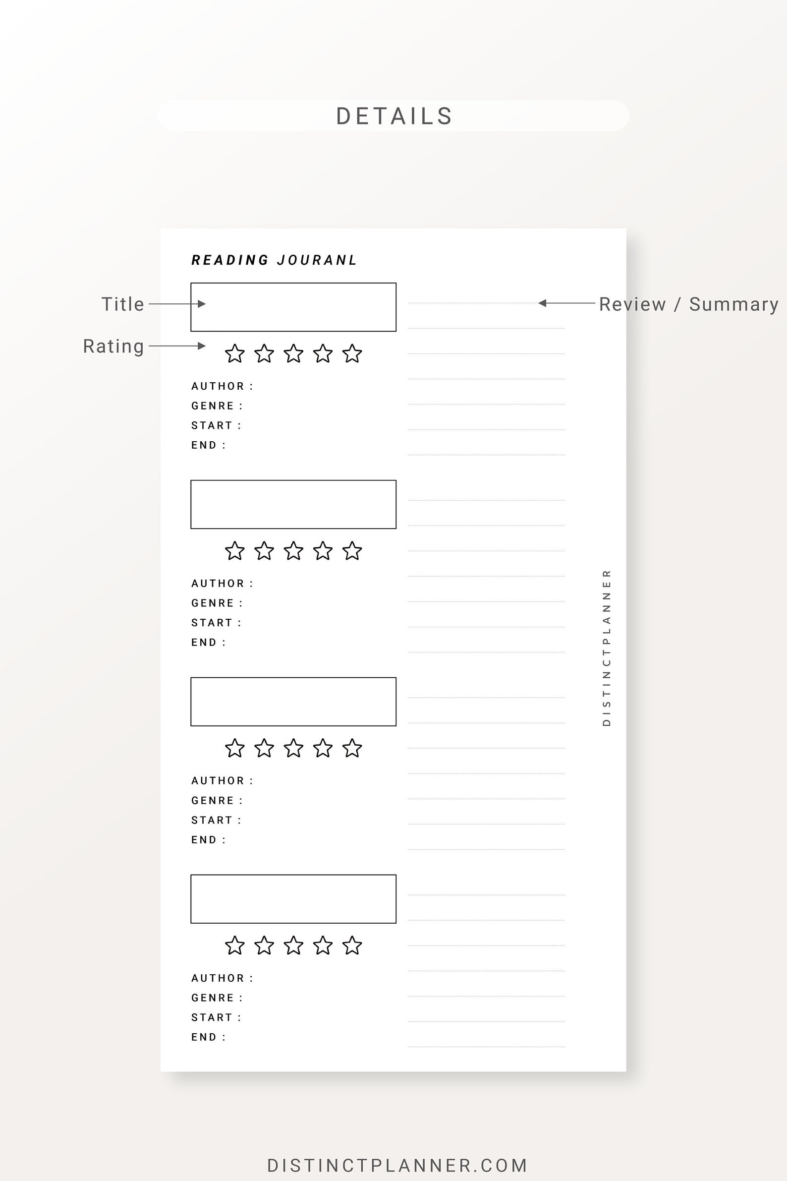 Personal Reading Journal Printable Inserts Book Review Log - Etsy