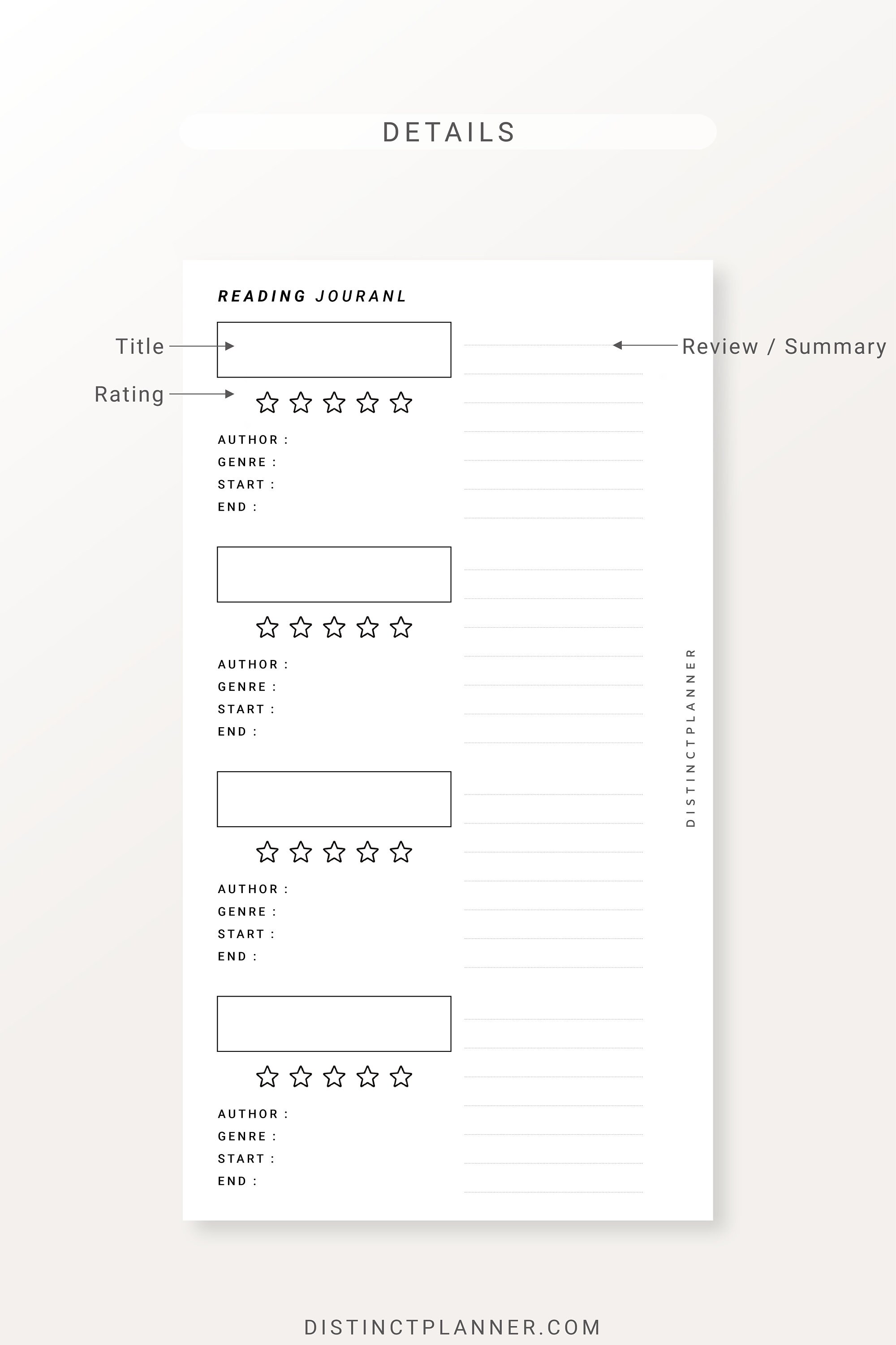 Personal Reading Journal Printable Inserts Book Review Log - Etsy