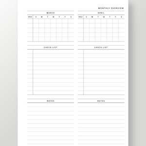 A5 Monthly Overview Printable Undated Planner Inserts Minimalist Month ...