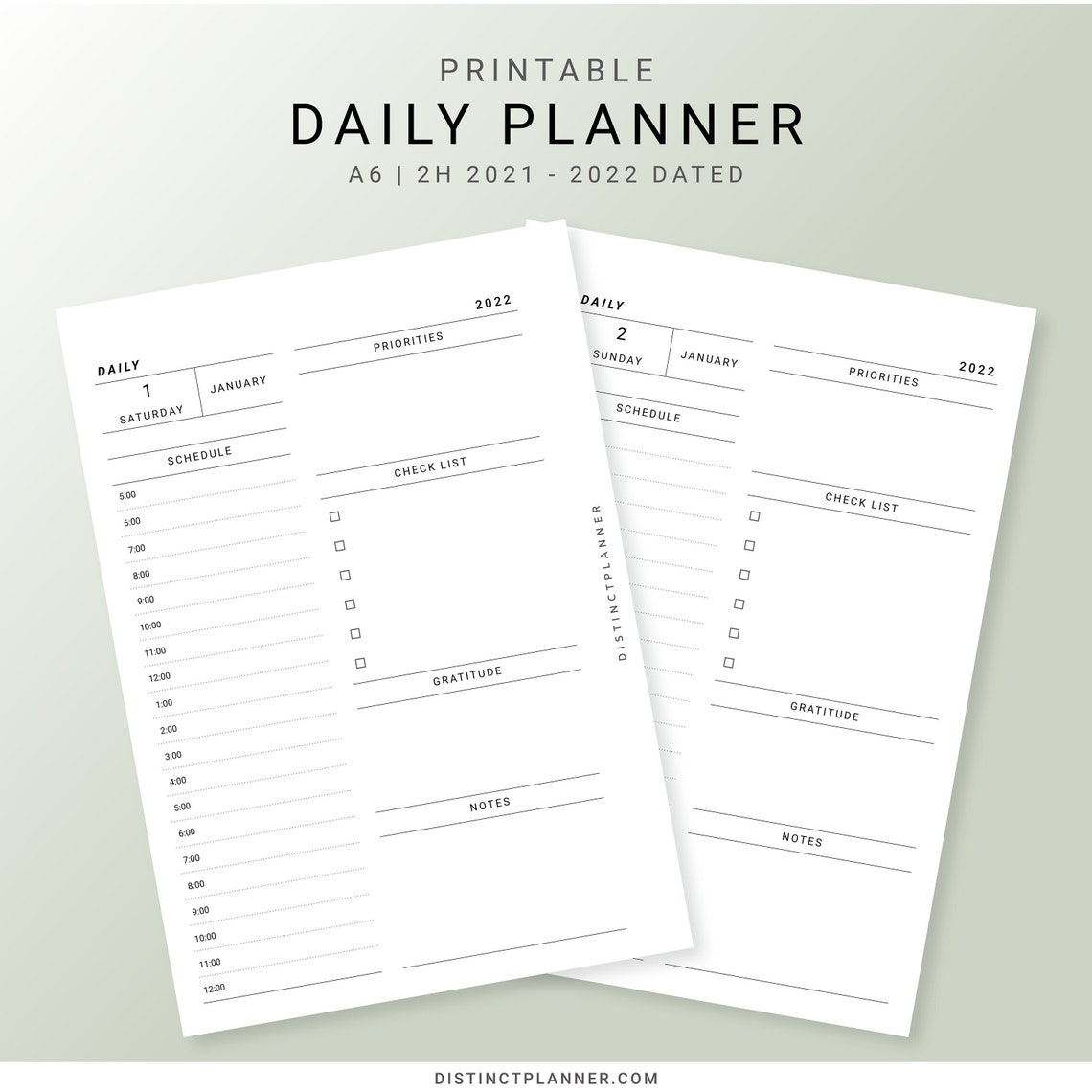 A6 2022 Dated Daily Planner Printable, 2H 2021 2022 Full Dated Daily ...
