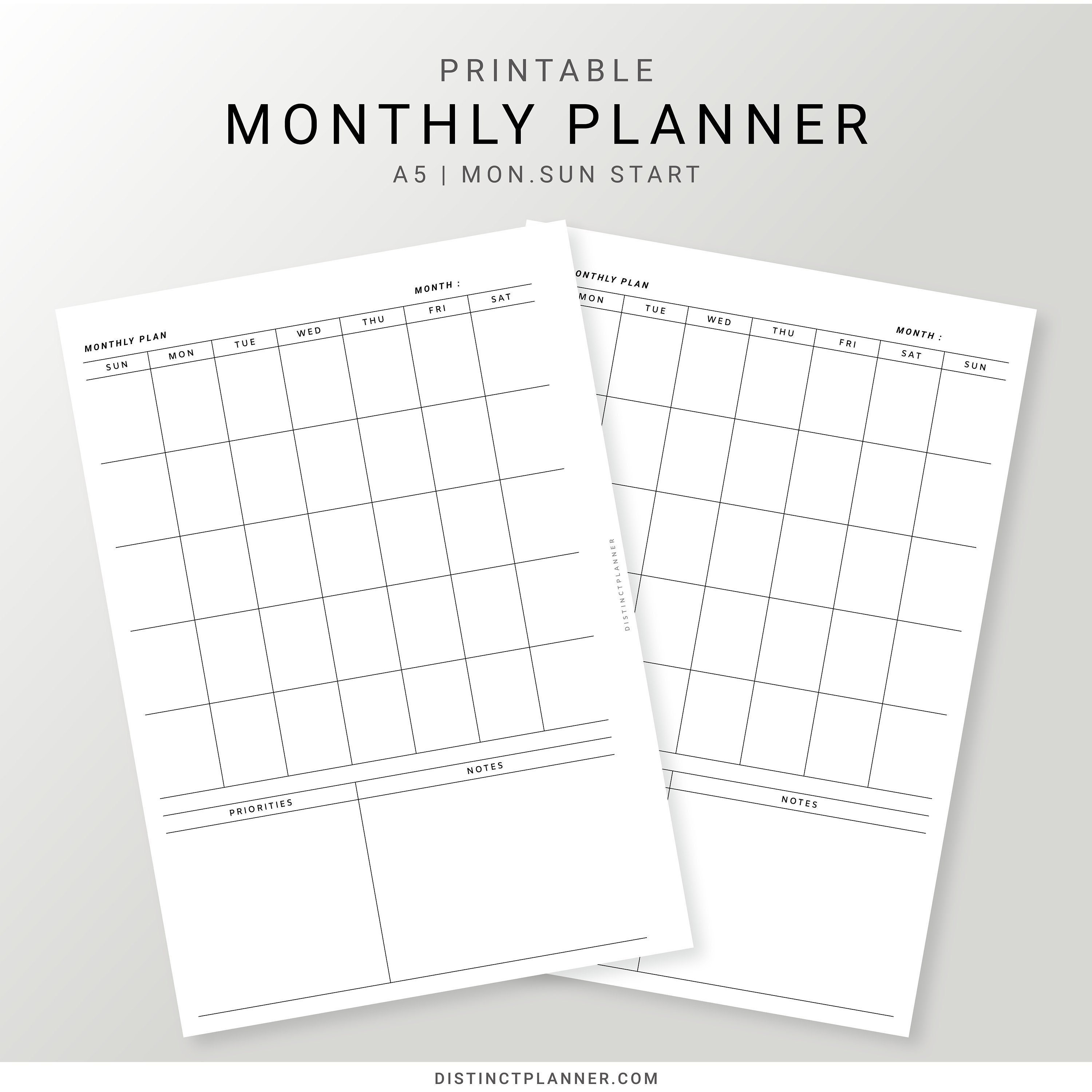 A5 Undated Monthly Planner Printable for Minimalist Month | Etsy
