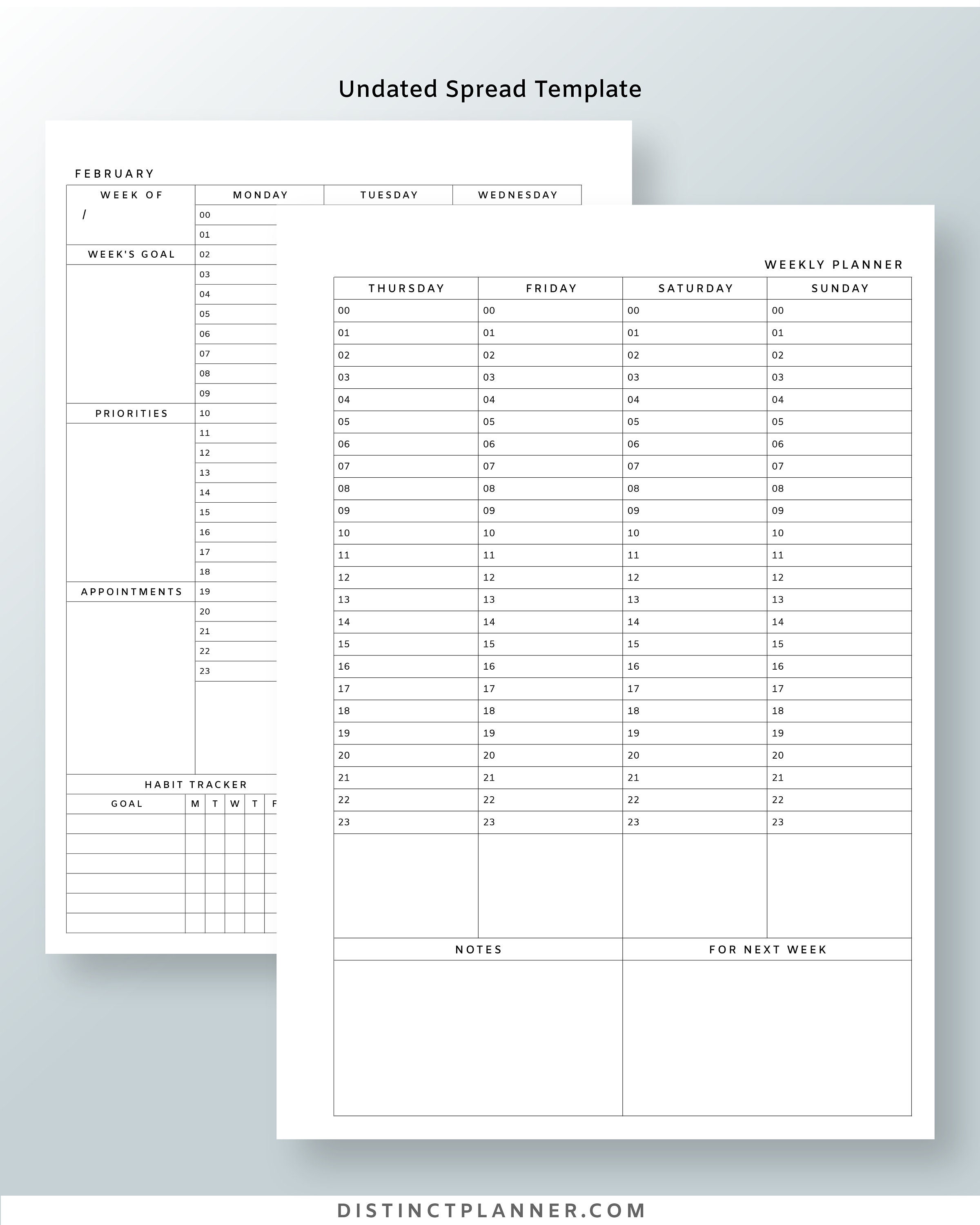 Weekly Hourly Planner Printable Letter Undated Journal Inserts 24 Hour ...