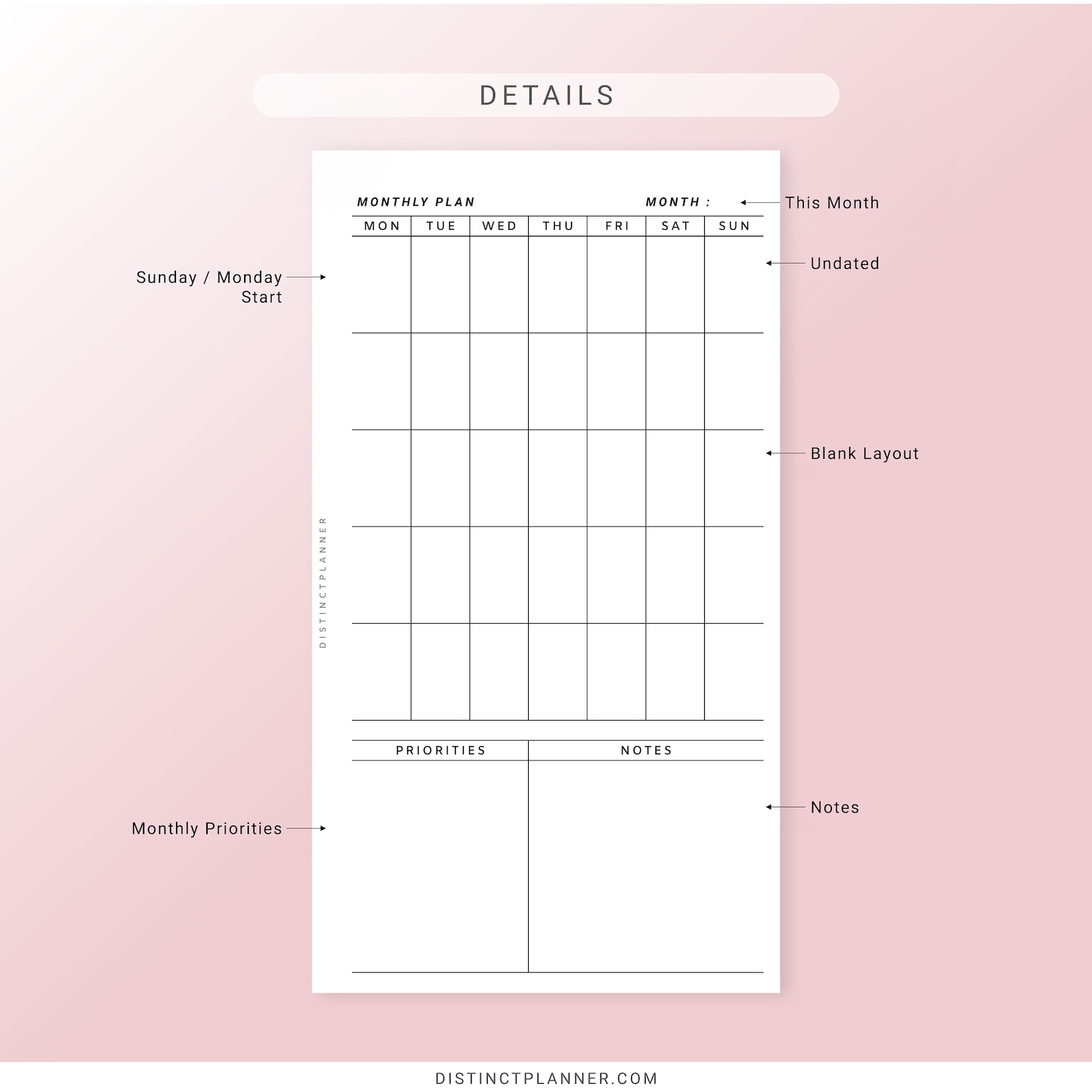 Personal | Undated Monthly Blank Planner Printable | Month on 1 Page ...