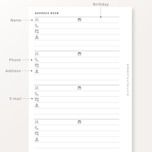 A6 Address Book Printable Inserts, Contact List Template Planner Refill ...