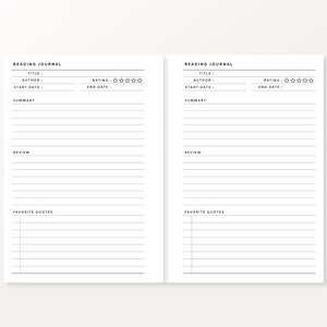 A6 Reading Journal Printable Editable | Book Review Template PDF | Book ...