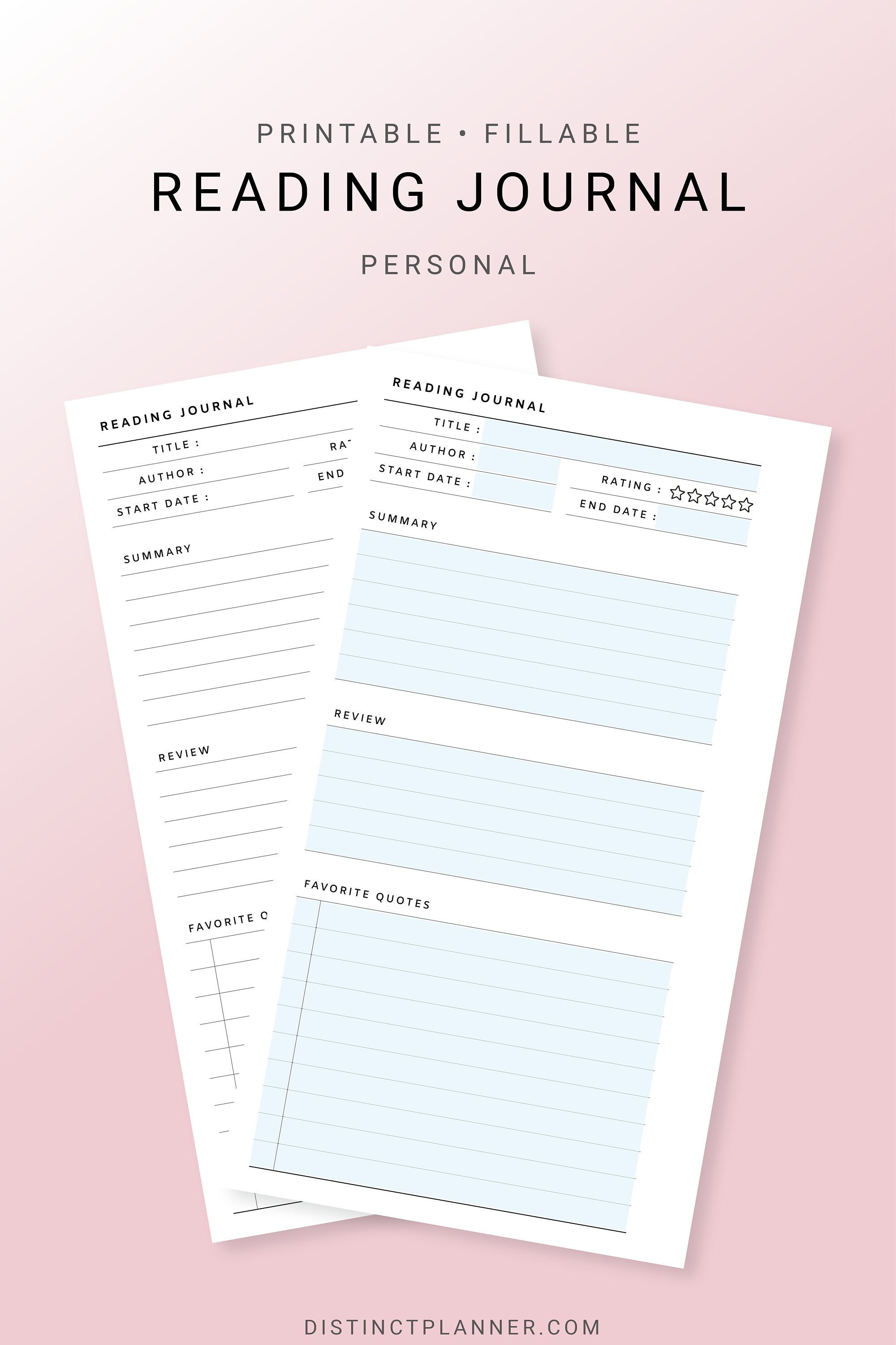 Personal Reading Journal Printable Editable | Book Review Template PDF ...