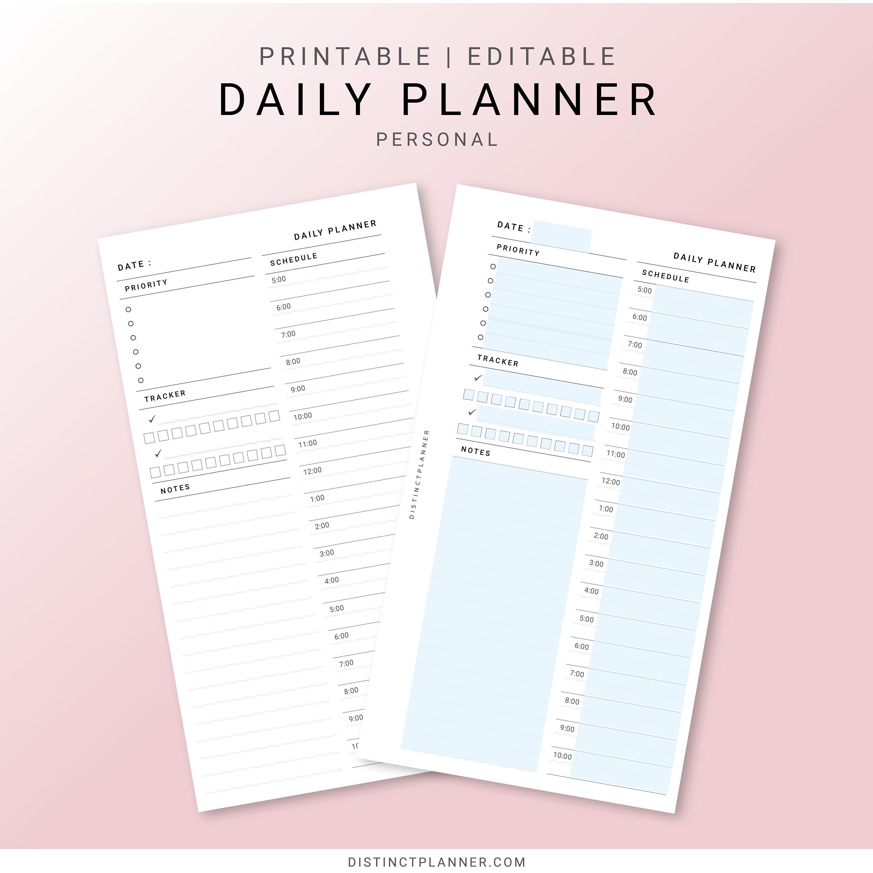 Personal Size, Undated Daily Planner Printable, Daily Organizer ...