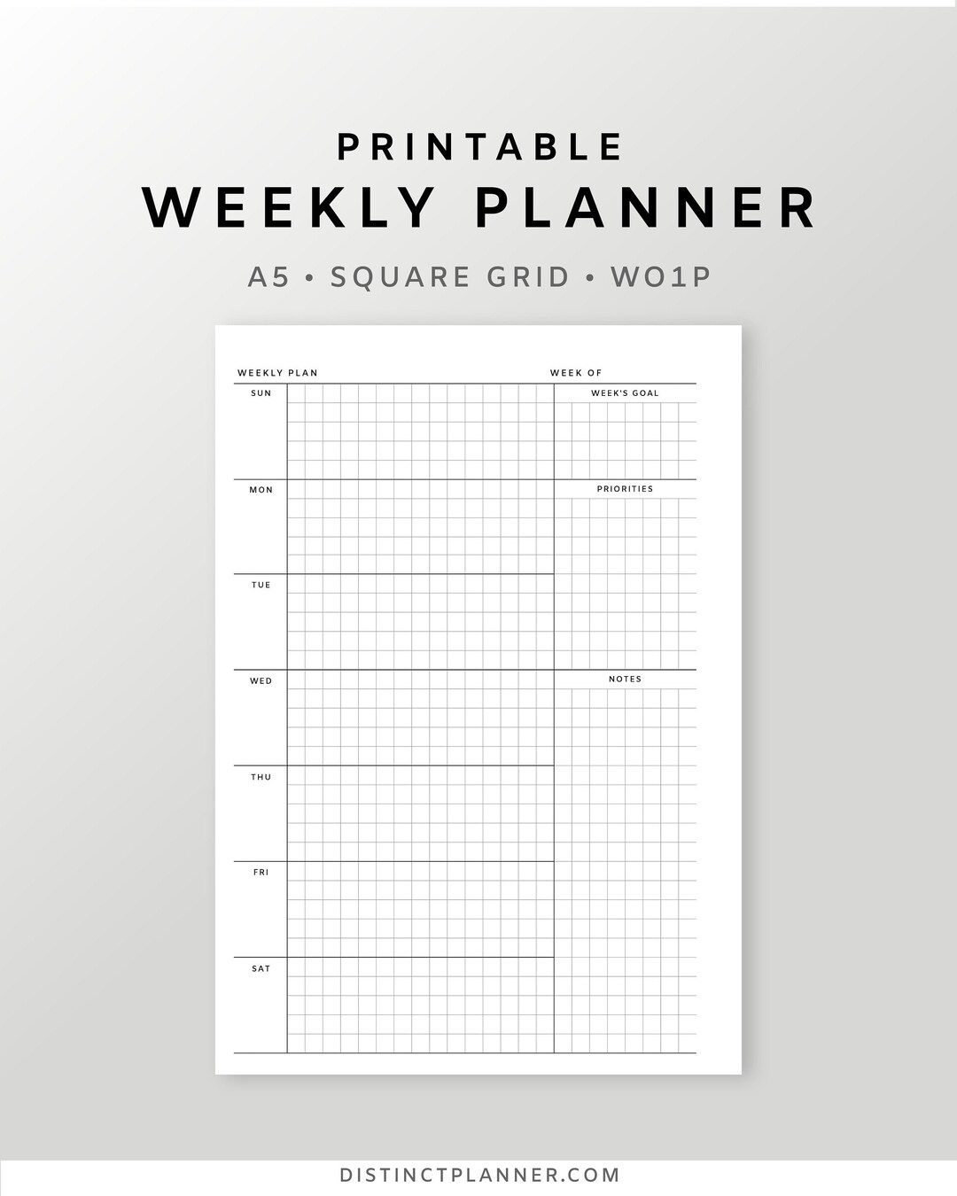 A5 | Weekly Planner Printable | Undated Minimal Journal Insert | Weekly ...