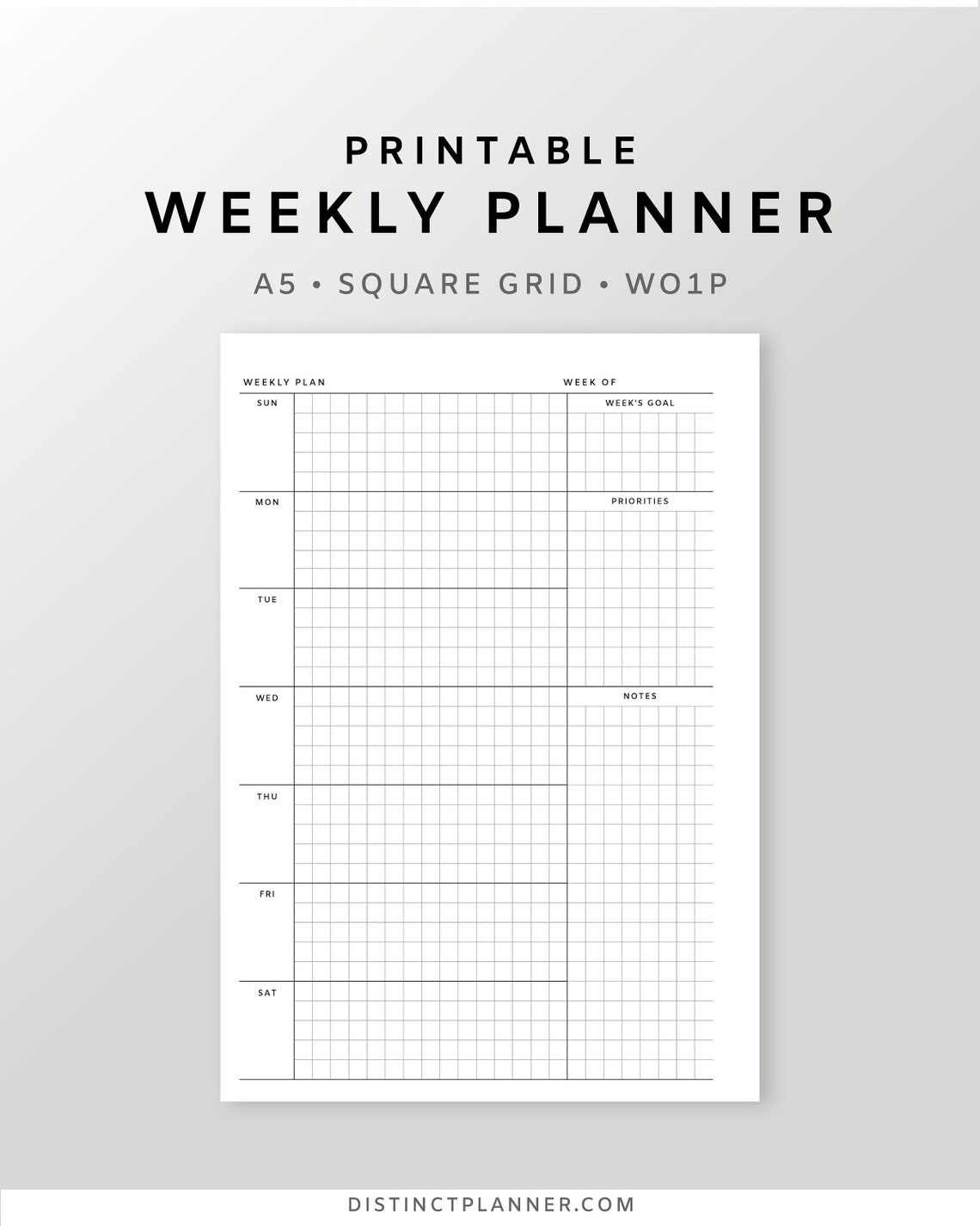 A5 | Weekly Planner Printable | Undated Minimal Journal Insert | Weekly ...