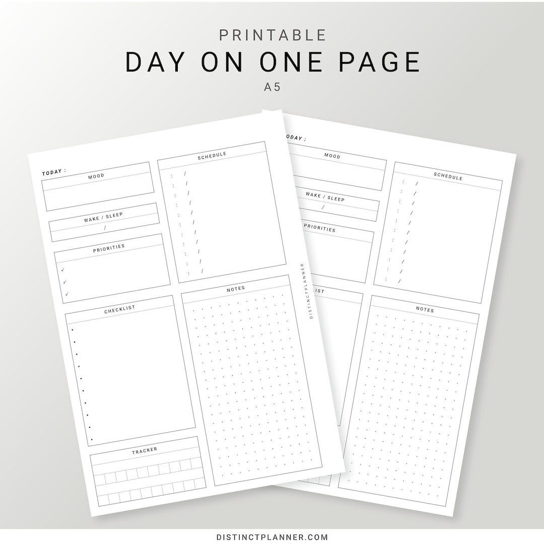 A5 Daily Planner Printable, Undated Daily Organizer, Day on One Page ...