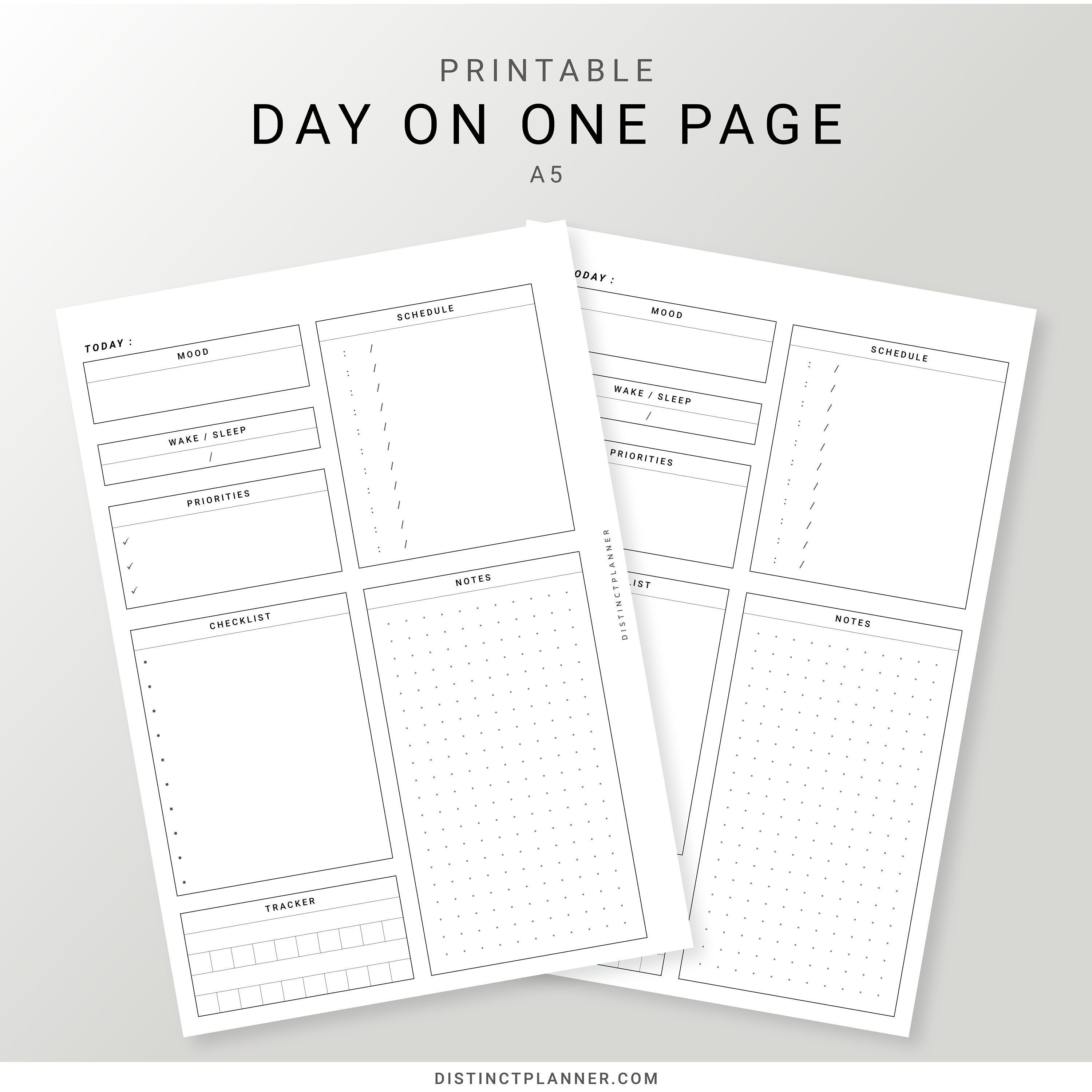 A5 Daily Planner Printable, Undated Daily Organizer, Day on One Page ...