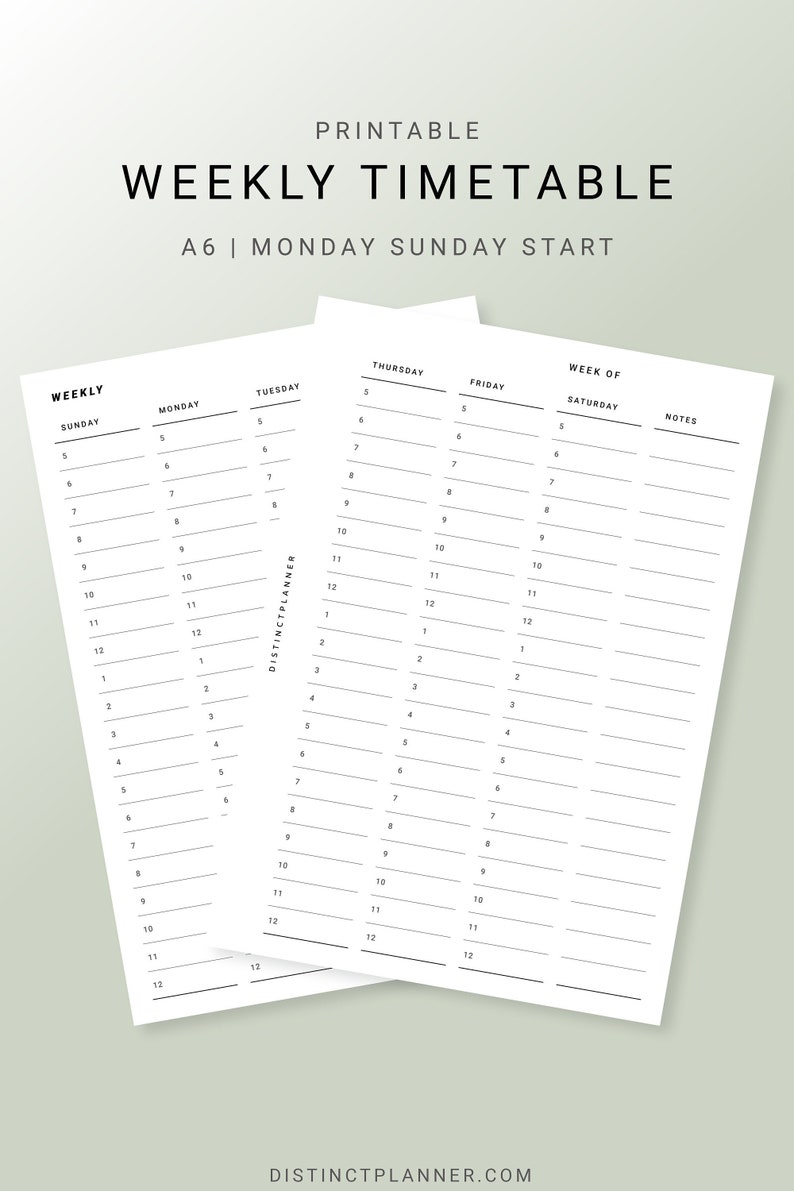 A6 Inserts Weekly Timetable Printable Hourly Schedule - Etsy