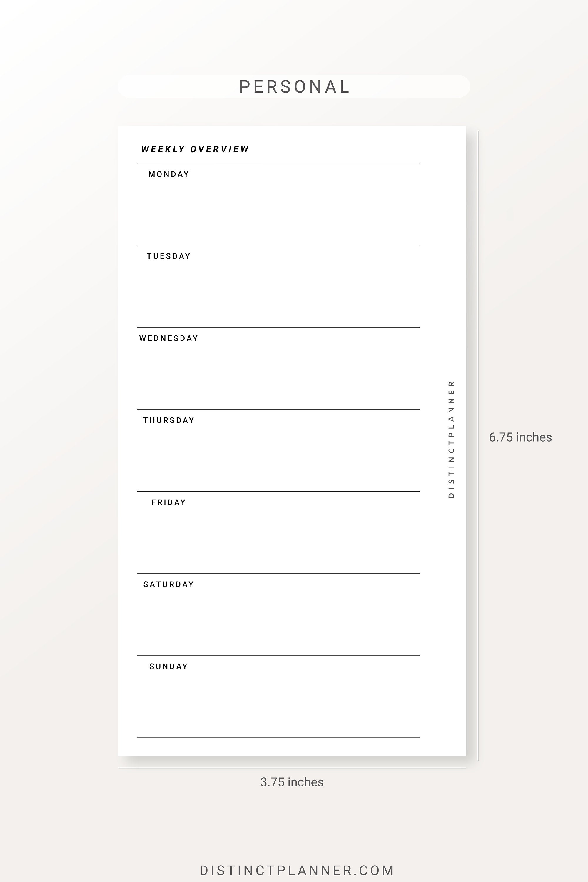 Personal Undated Weekly Planner Printable, Week on Two Pages, Weekly ...