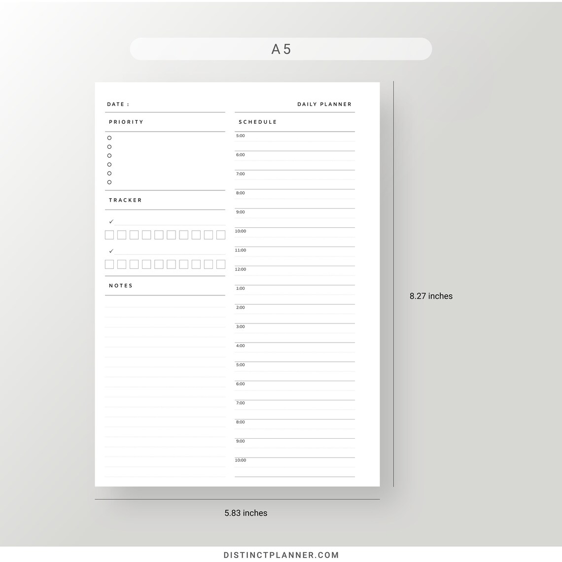 A5 Daily Planner Inserts Printable Editable, Daily Organizer Hourly ...