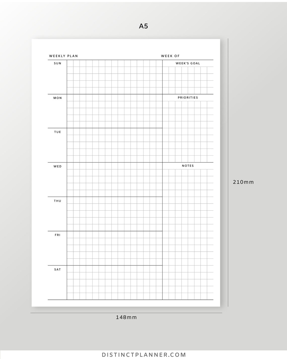 A5 Weekly Planner Printable Undated Minimal Journal Insert Weekly ...
