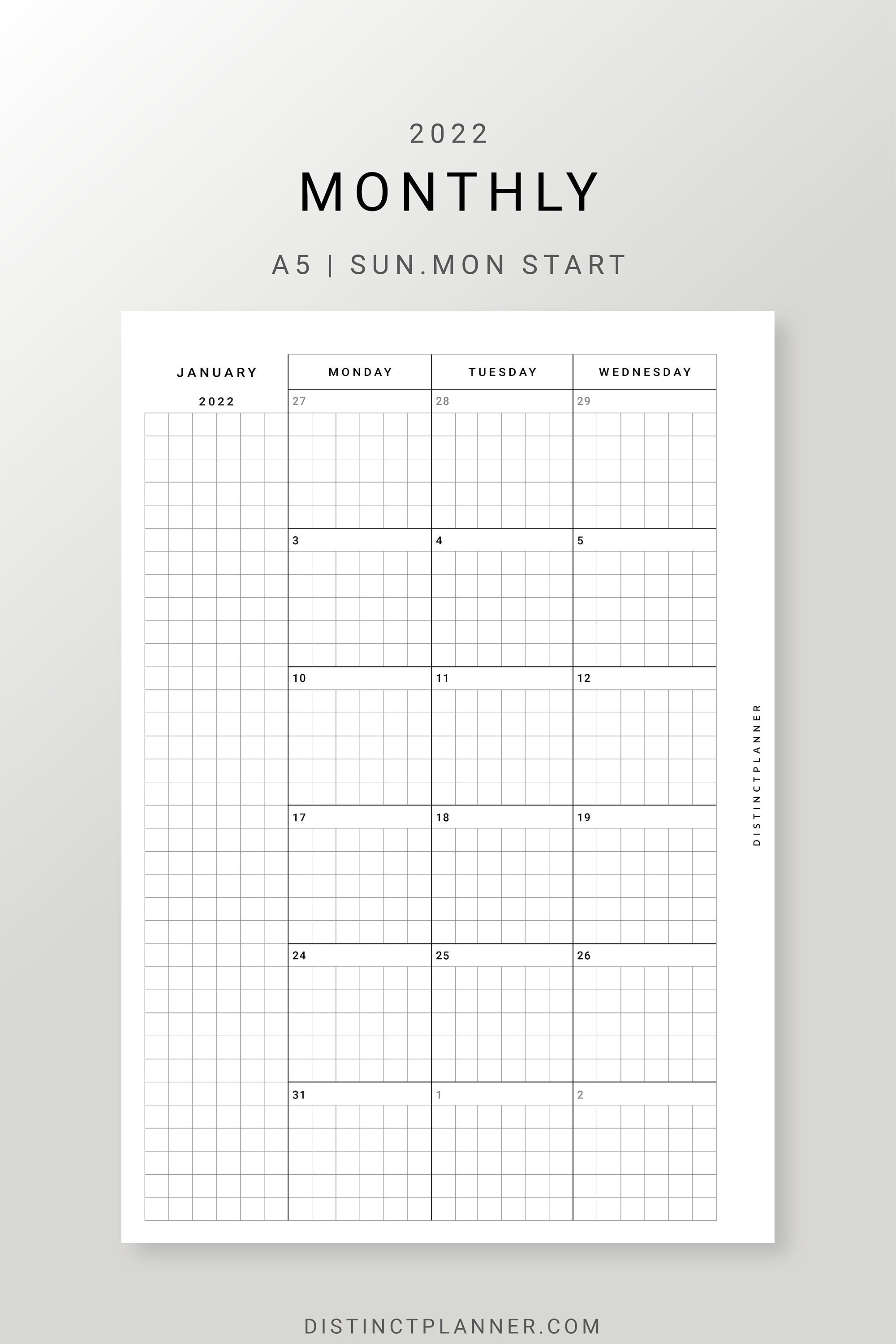 2022 Monthly Planner A5 Inserts, Full Dated Month on Two Pages for ...