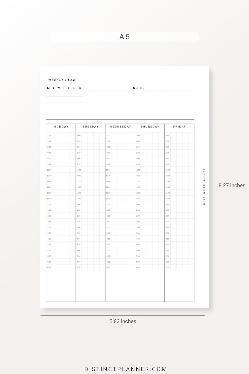 A5 Undated Weekly Time Blocking Printable Best Time Management Template ...