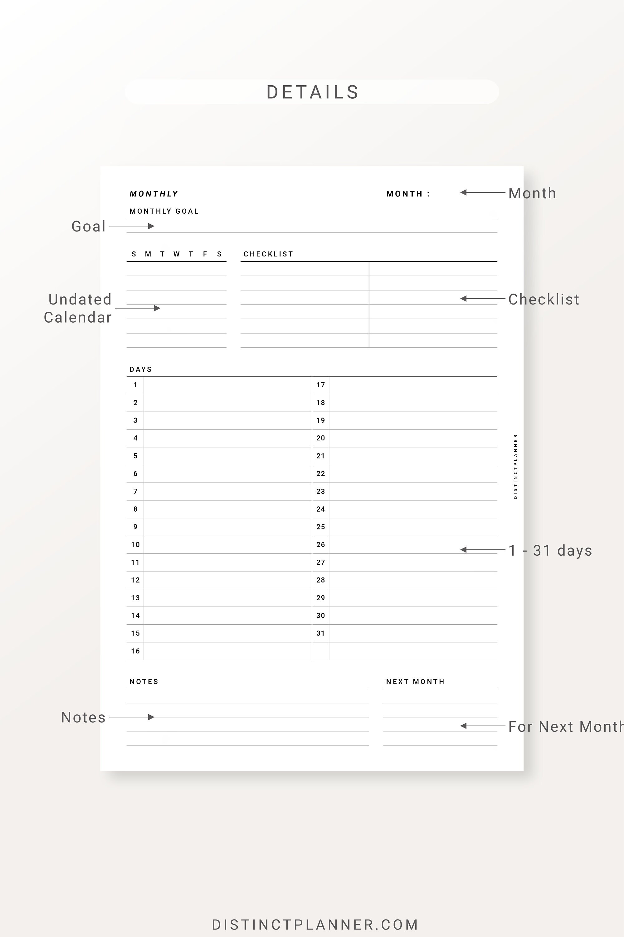 A4 Letter Size, Undated Monthly Overview Planner Inserts Printable ...