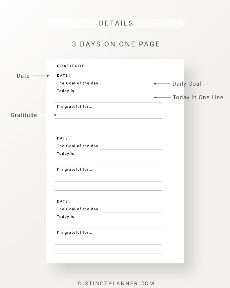 Pocket Daily Minimal Gratitude Journal Printable | Mindfulness Planner ...