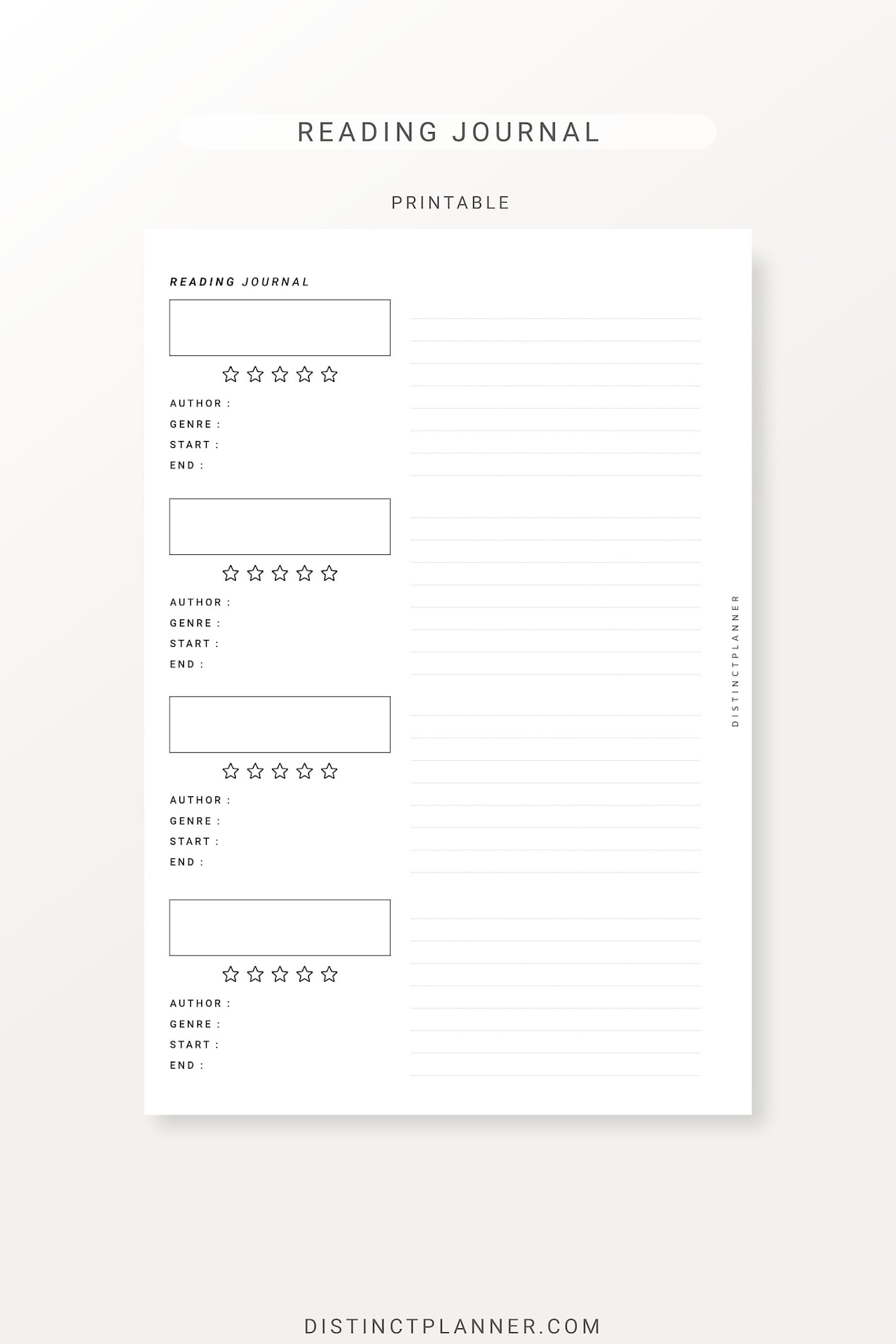 A5 Reading Journal Printable Bundle, Book Review Log Minimal Template ...