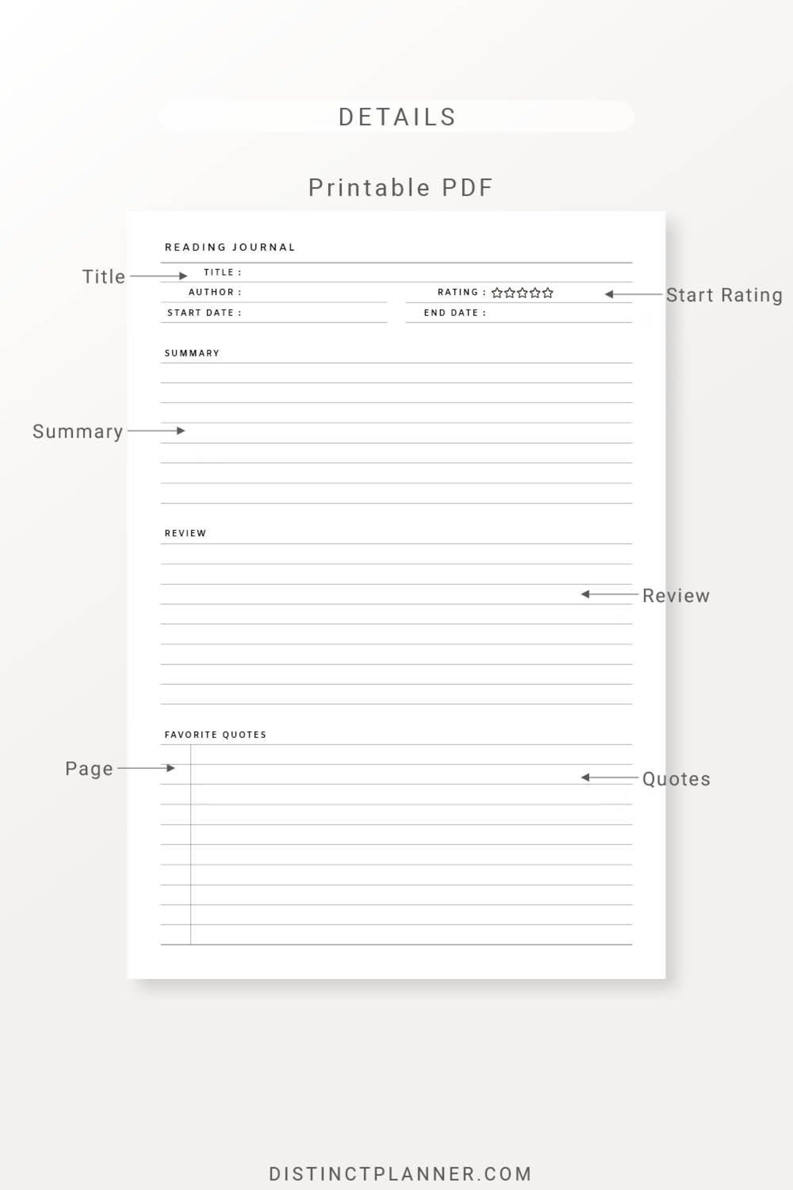 A4letter Reading Journal Printable Editable Book Review Template PDF ...