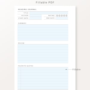 A6 Reading Journal Printable Editable | Book Review Template PDF | Book ...
