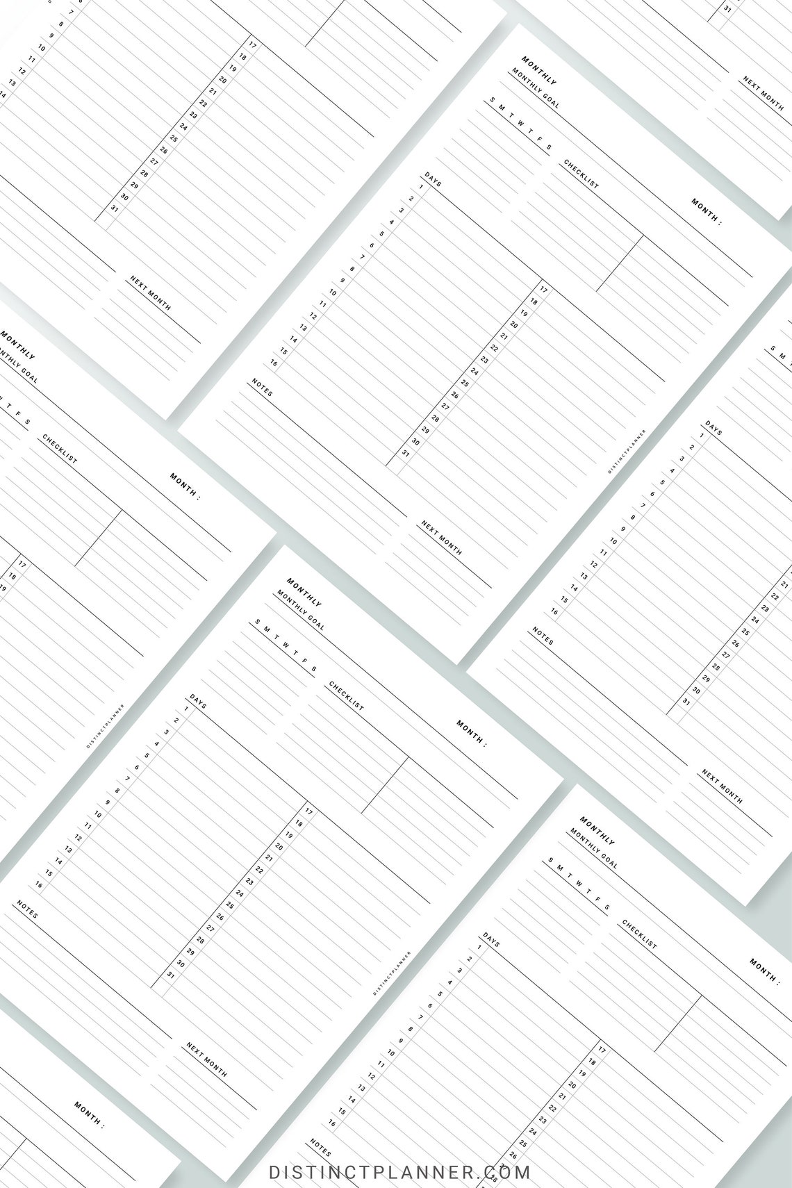 A4 Letter Size, Undated Monthly Overview Planner Inserts Printable ...