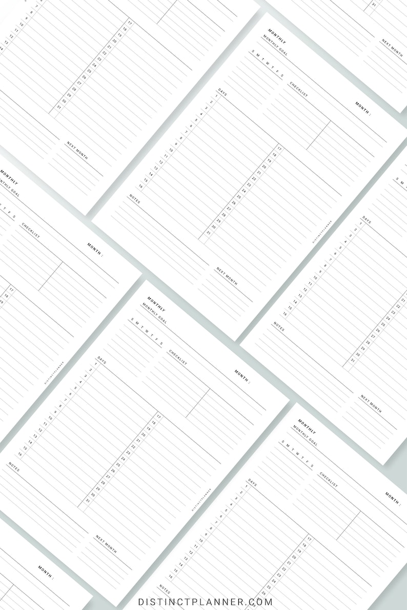 A4 Letter Size, Undated Monthly Overview Planner Inserts Printable ...