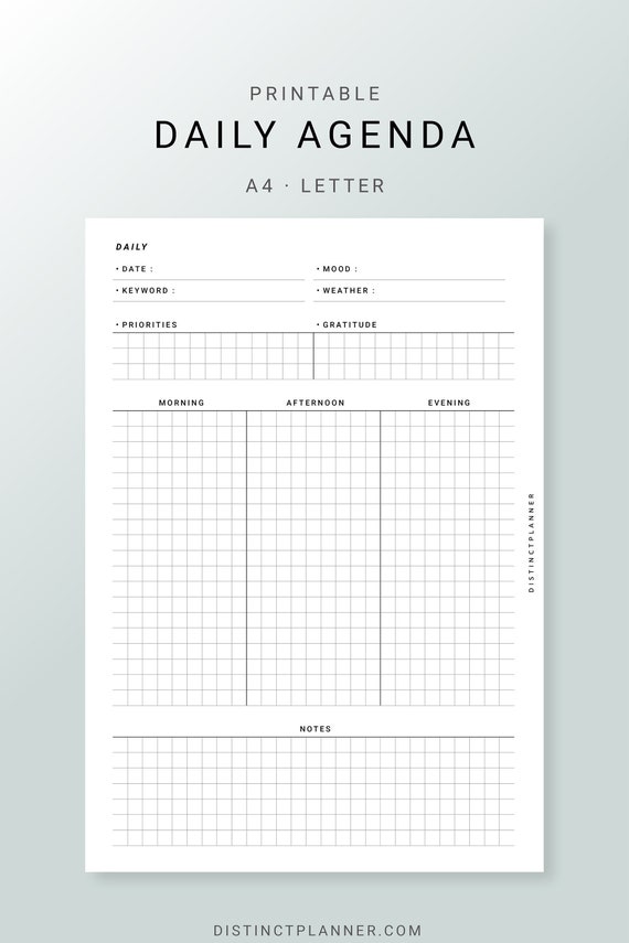 A4 Letter Daily Agenda Printable Inserts Undated Day on One | Etsy