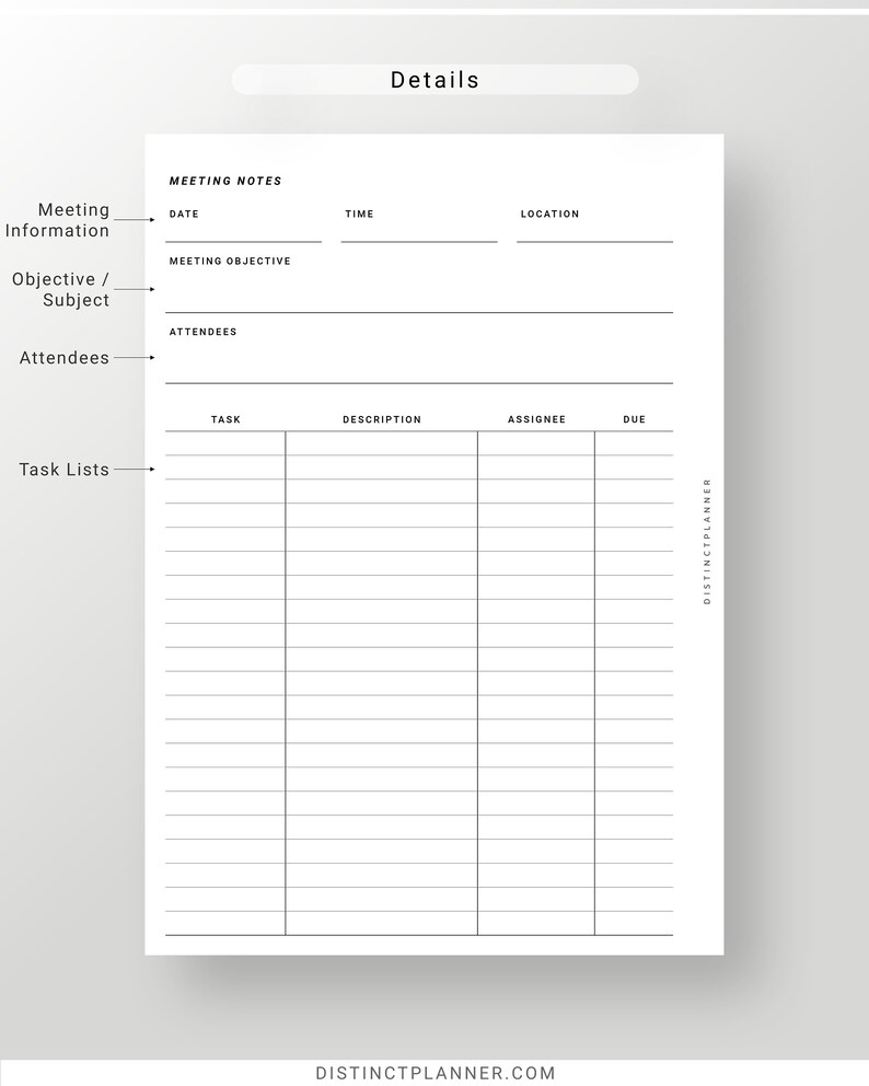 Meeting Notes Printable A5, Meeting Minutes Template, Work Planner ...