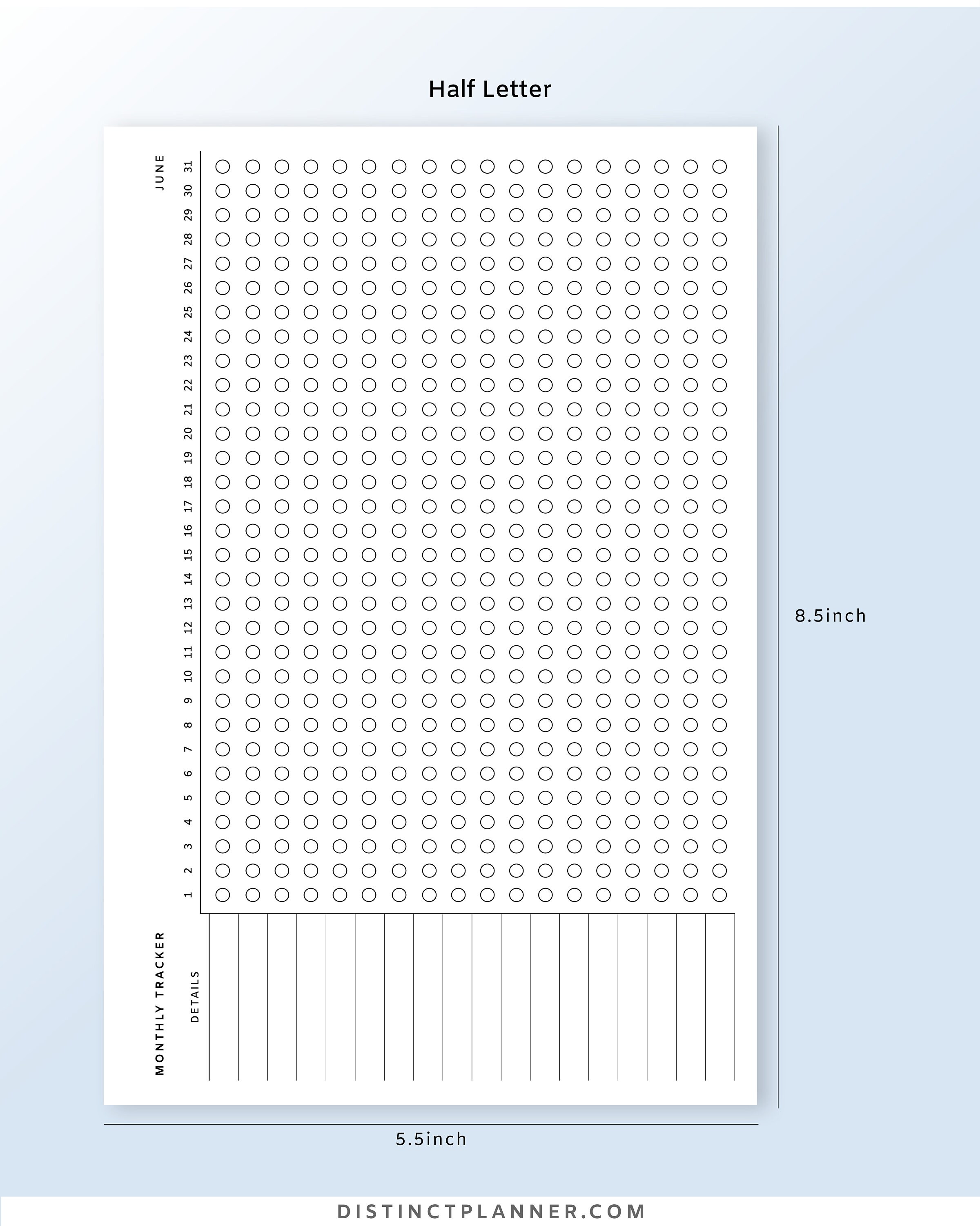 Half Letter | Monthly Tracker Printable Template | Mood & Habit ...