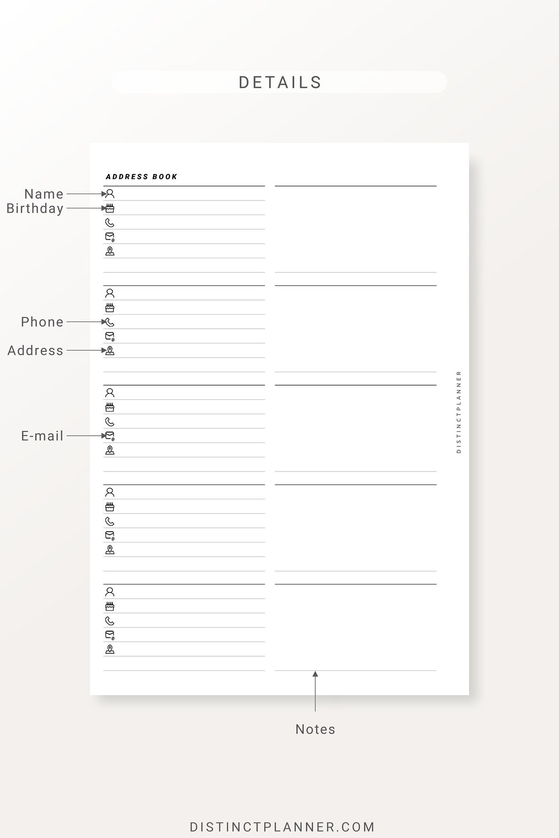 A5 Address Book Printable Inserts, Contact List Template Planner Refill ...