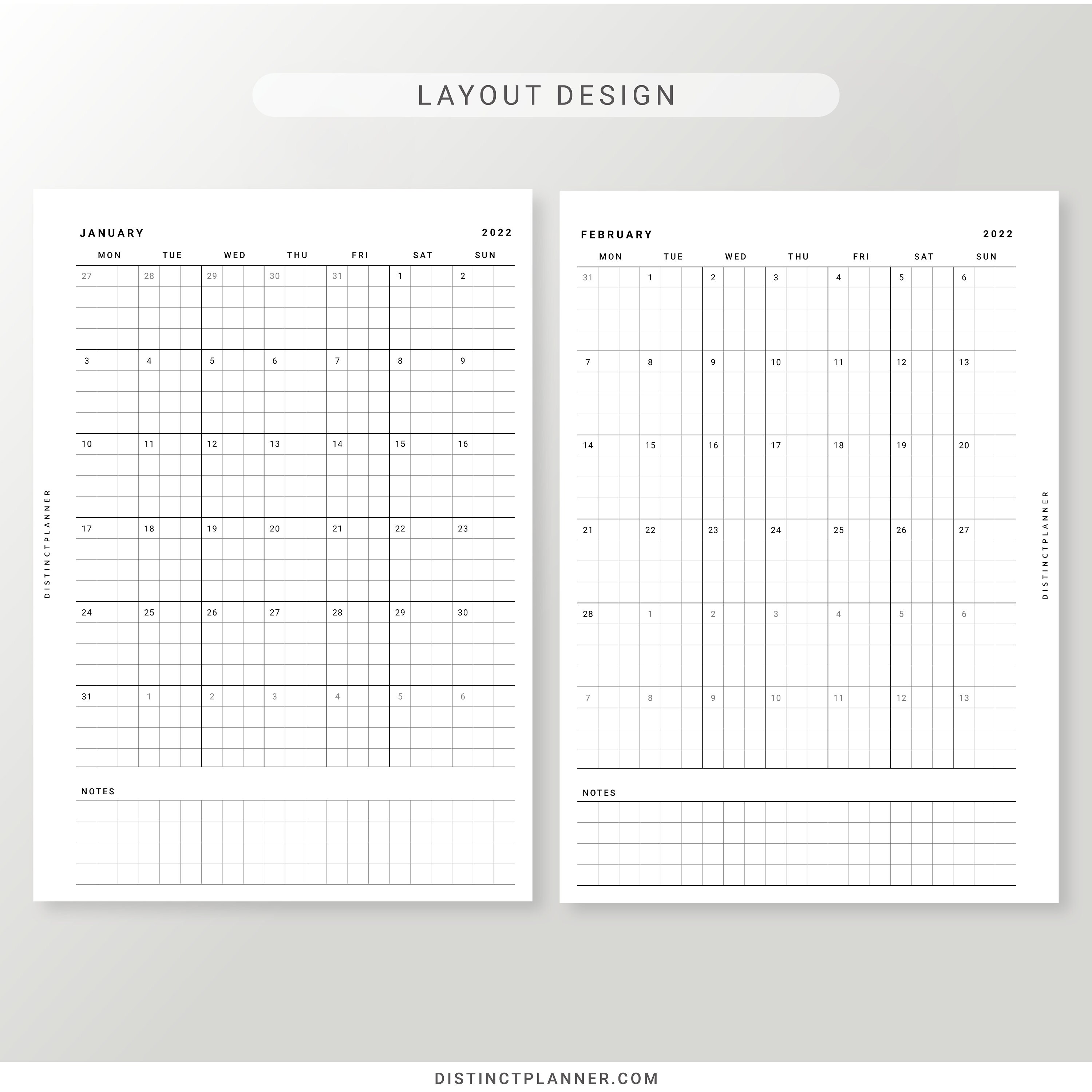 2022 Monthly Planner Printable Inserts, Dated Month on One Page for ...