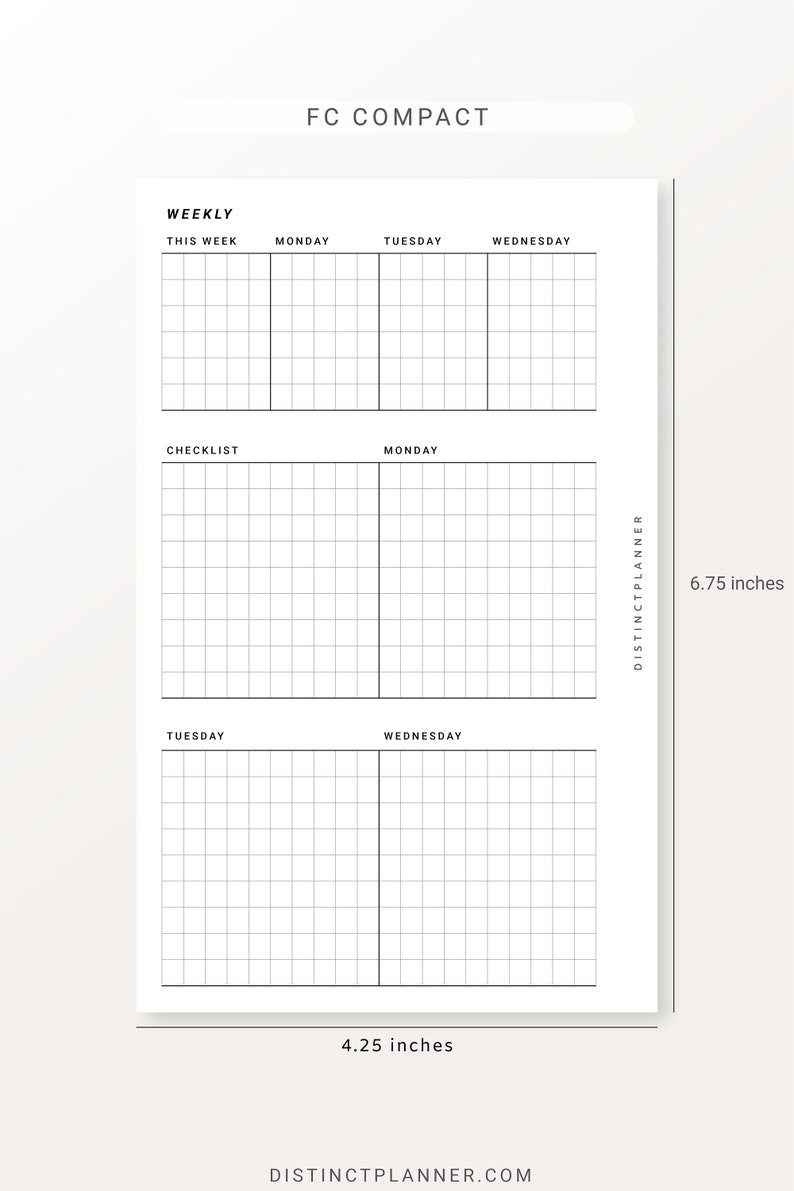 FCC Weekly Planner Printable Inserts, Week on Two Pages Grid Layout ...