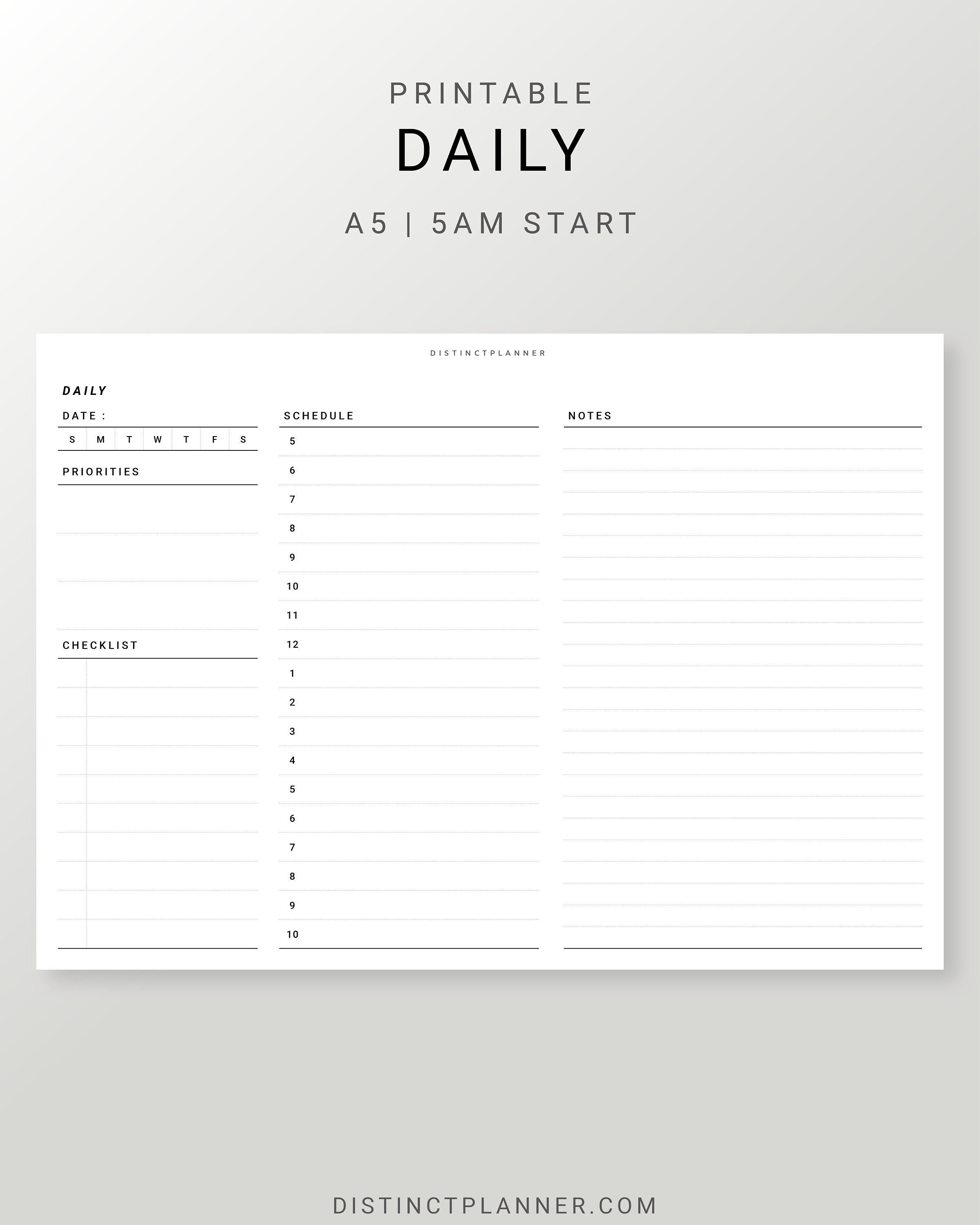 A5 Daily Horizontal Planner Printable, Undated Daily Journal for ...