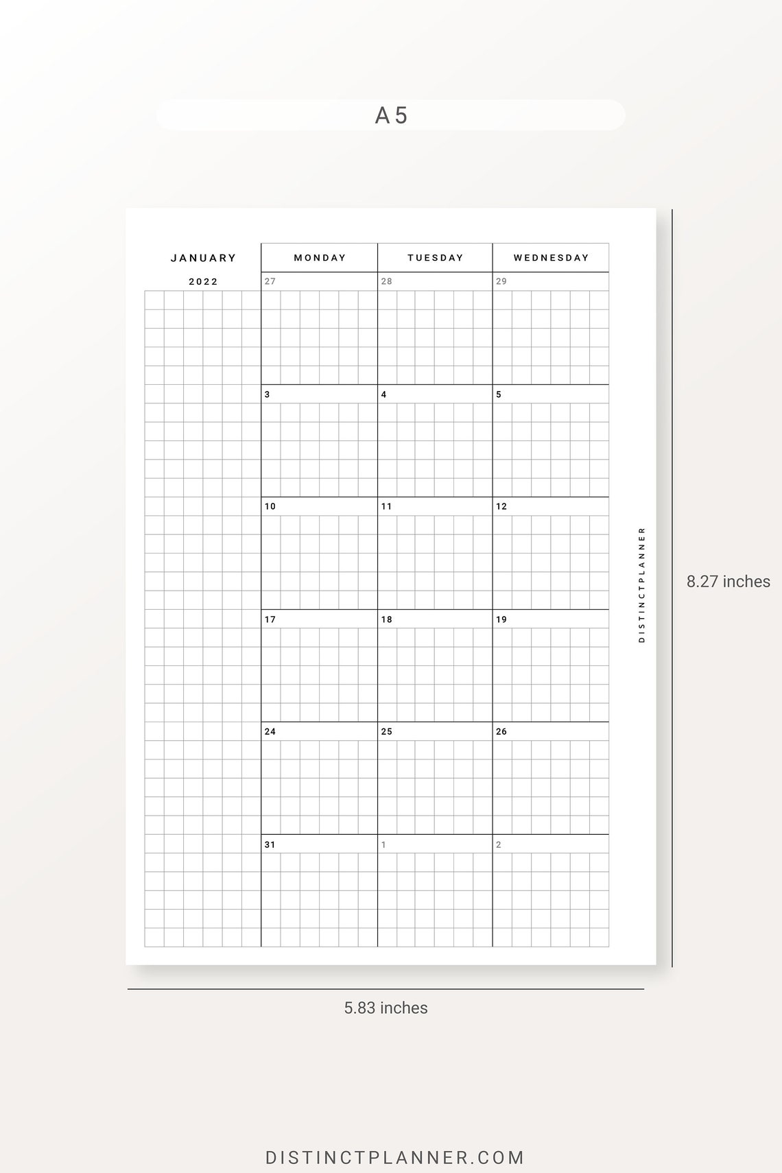 2022 Monthly Planner A5 Inserts, Full Dated Month on Two Pages for ...