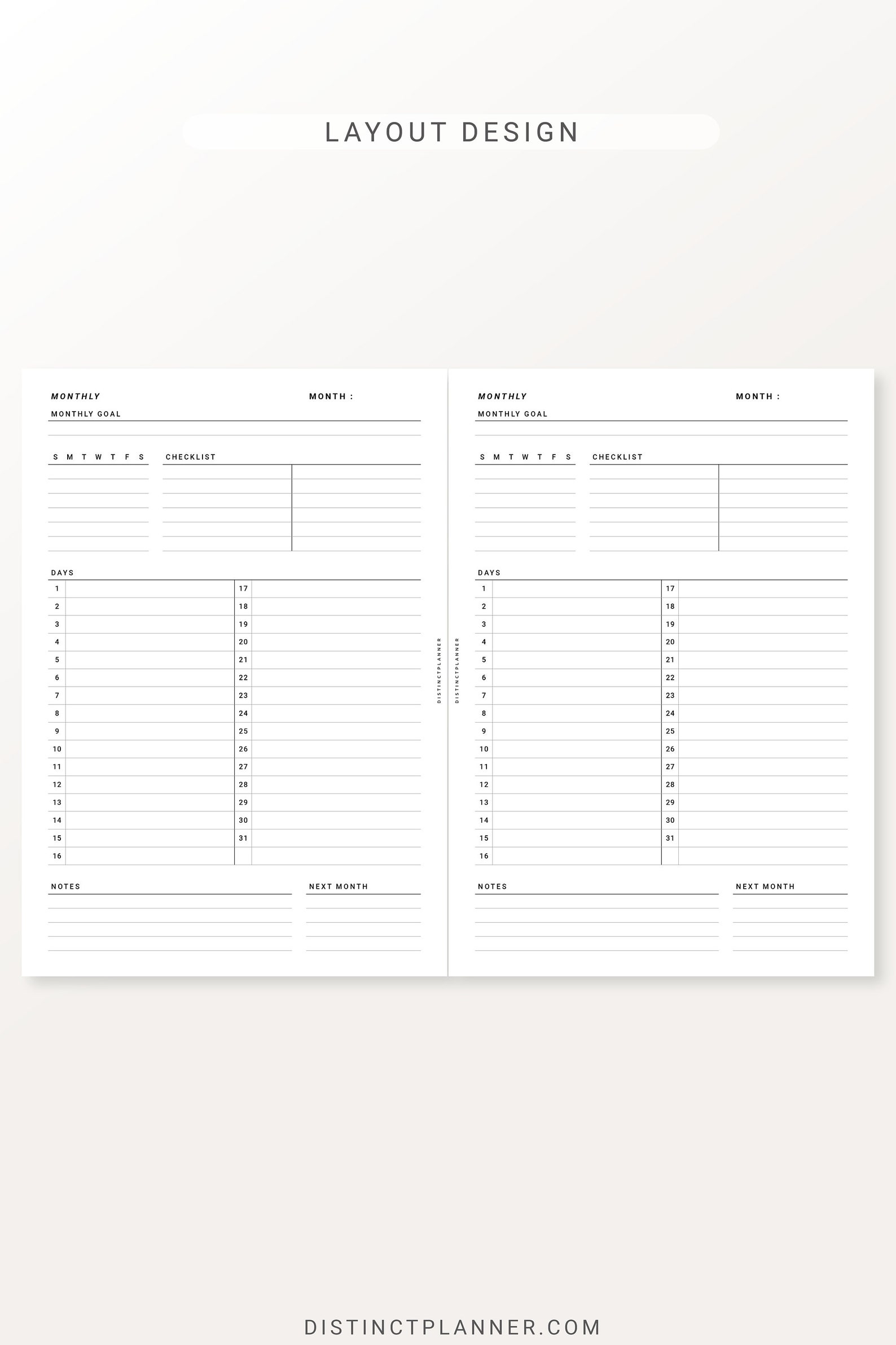 A4 Letter Size, Undated Monthly Overview Planner Inserts Printable ...