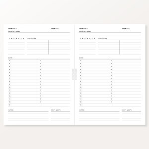 A4 Letter Size, Undated Monthly Overview Planner Inserts Printable ...