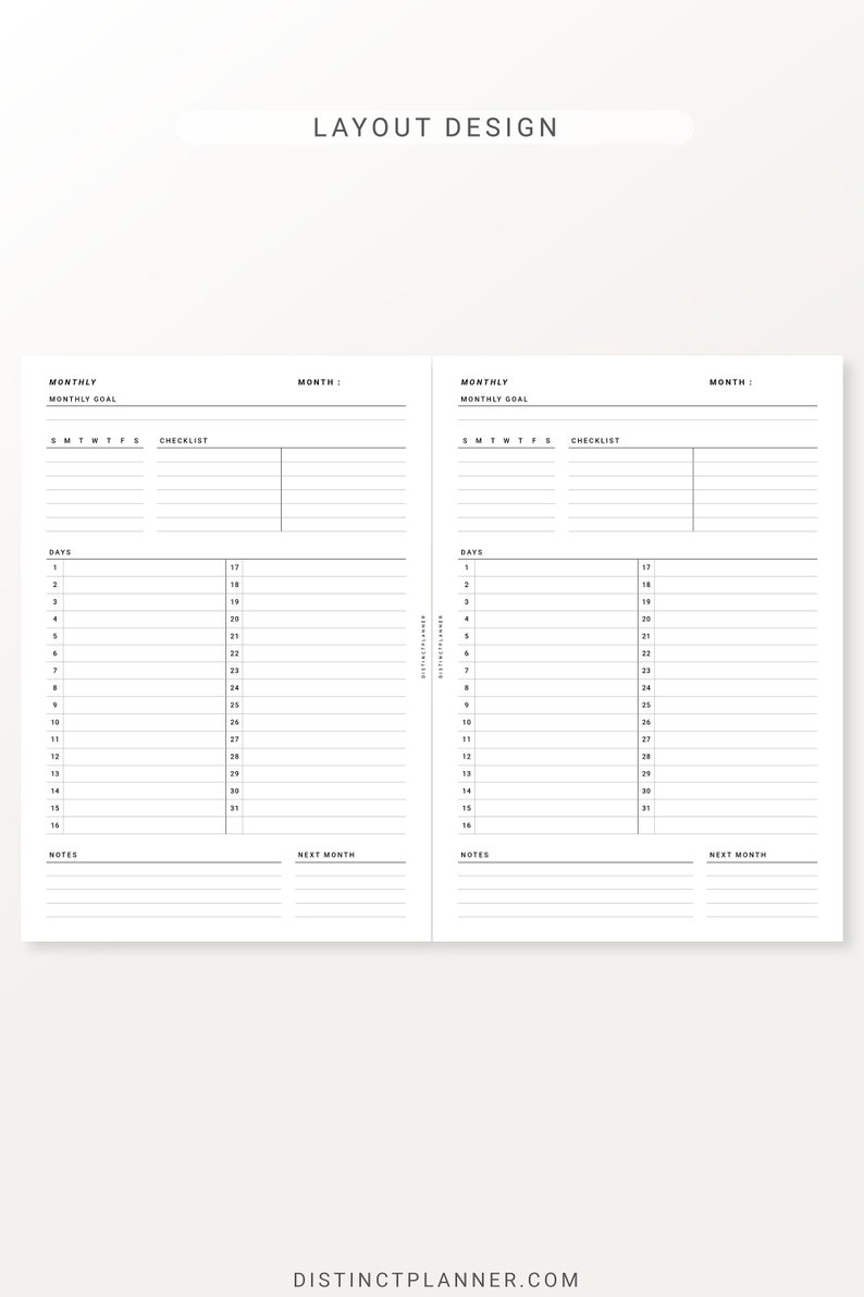 A4 Letter Size, Undated Monthly Overview Planner Inserts Printable ...