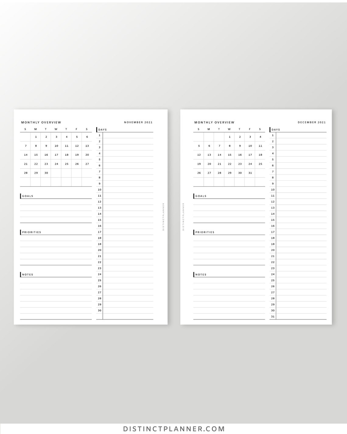 2021-2022 Monthly Overview Printable A5 Minimalist Dated Month at a ...