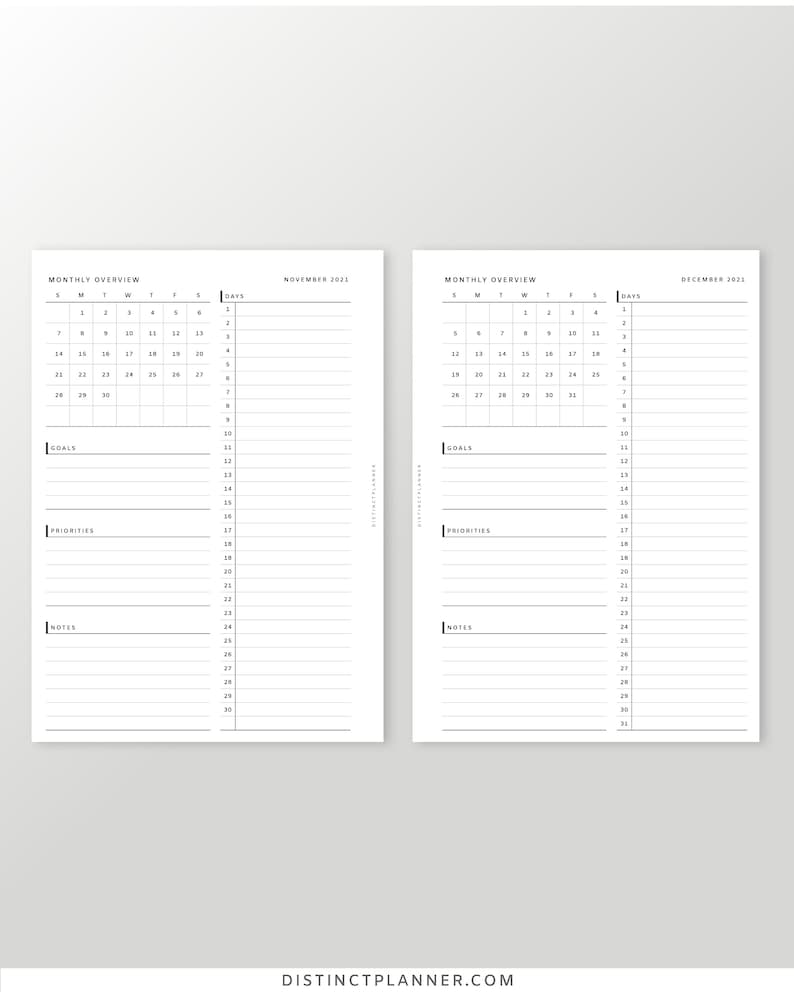 2021-2022 Monthly Overview Printable A5 Minimalist Dated Month at a ...