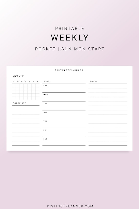 Weekly Planner Horizontal Template Pocket Undated Weekly | Etsy