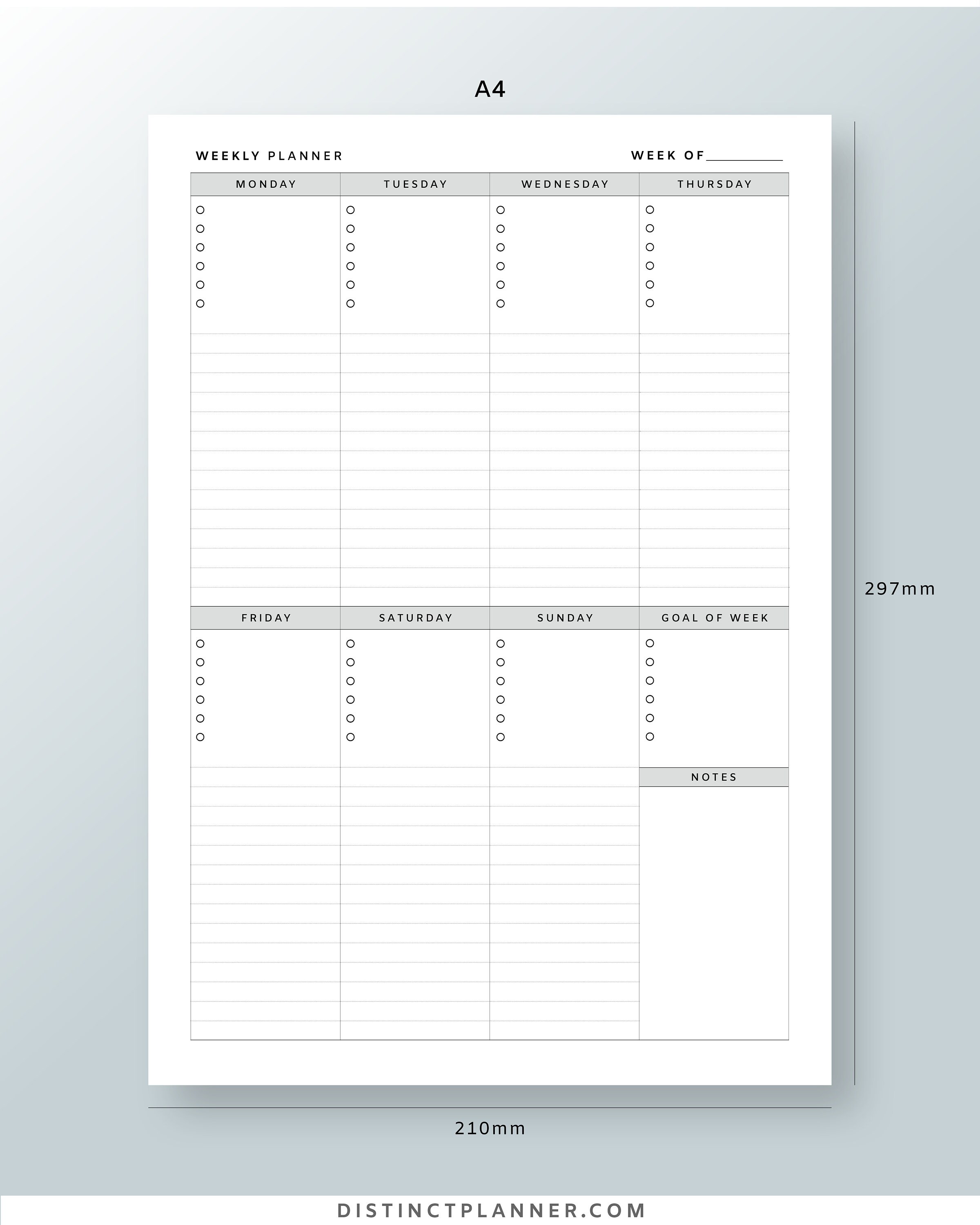 Weekly Planner Printable A4, Letter Size, Week at a Glance Undated ...